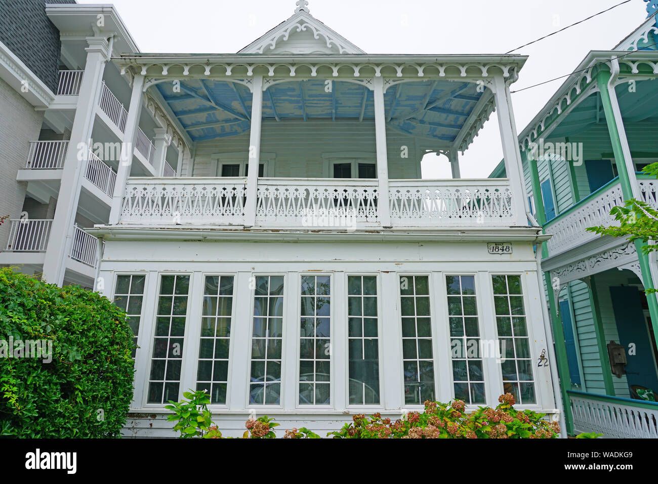 CAPE MAY, NJ -14 AUG 2019- View of colorful historic Victorian houses ...