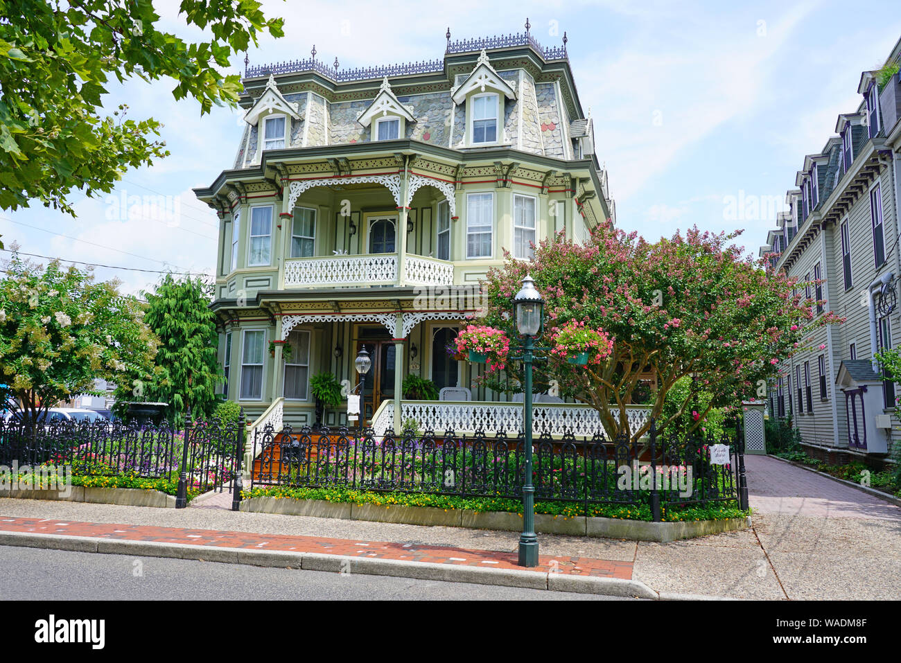 CAPE MAY, NJ -14 AUG 2019- View of colorful historic Victorian houses ...
