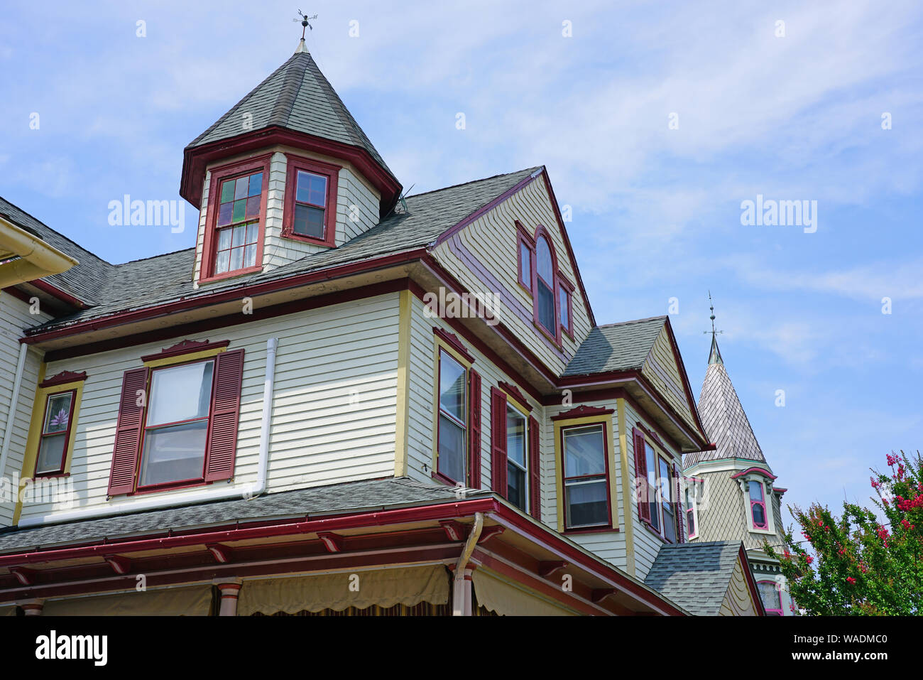 CAPE MAY, NJ -14 AUG 2019- View of colorful historic Victorian houses ...