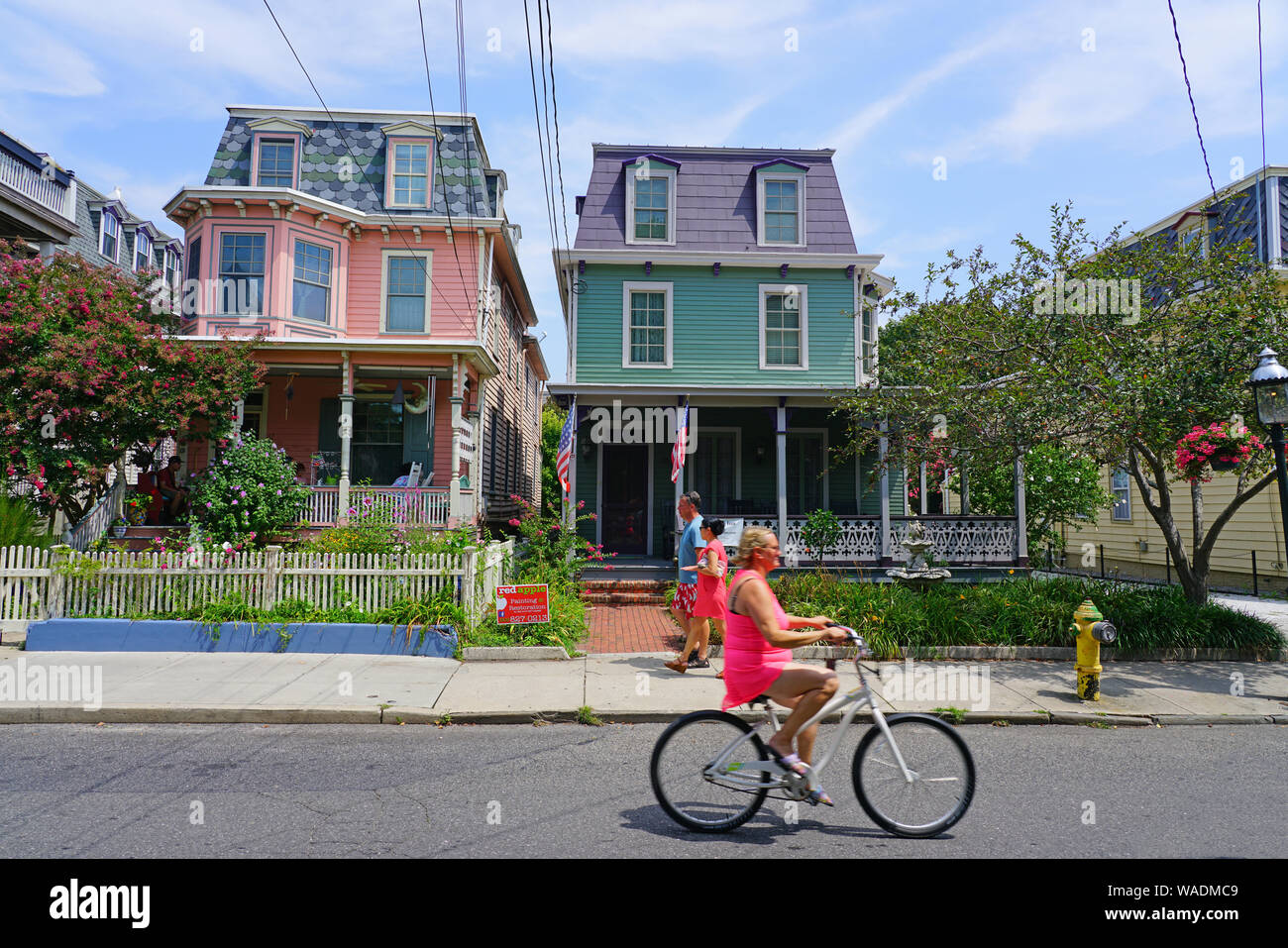 CAPE MAY, NJ -14 AUG 2019- View of colorful historic Victorian houses ...