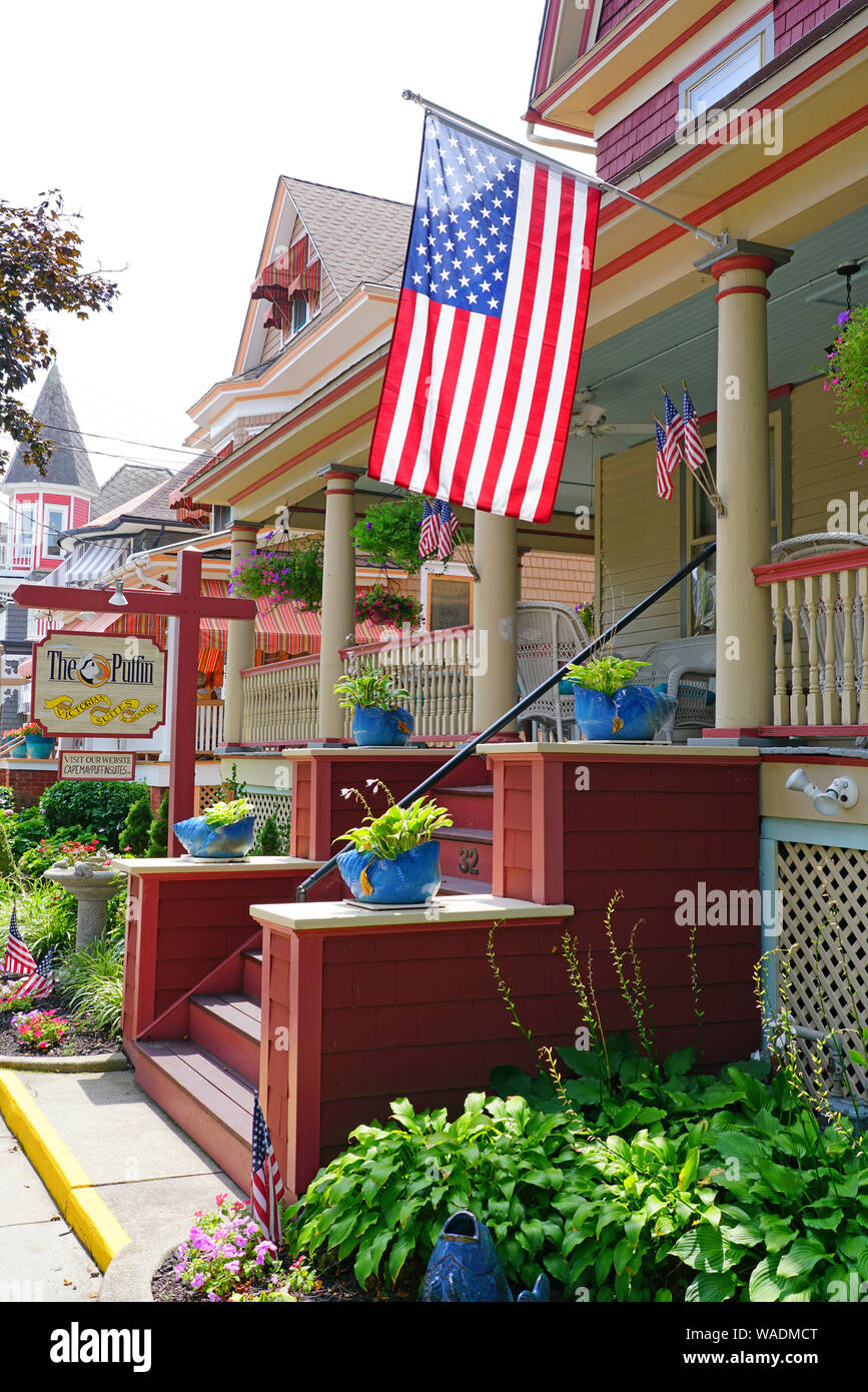 CAPE MAY, NJ -14 AUG 2019- View of colorful historic Victorian houses ...