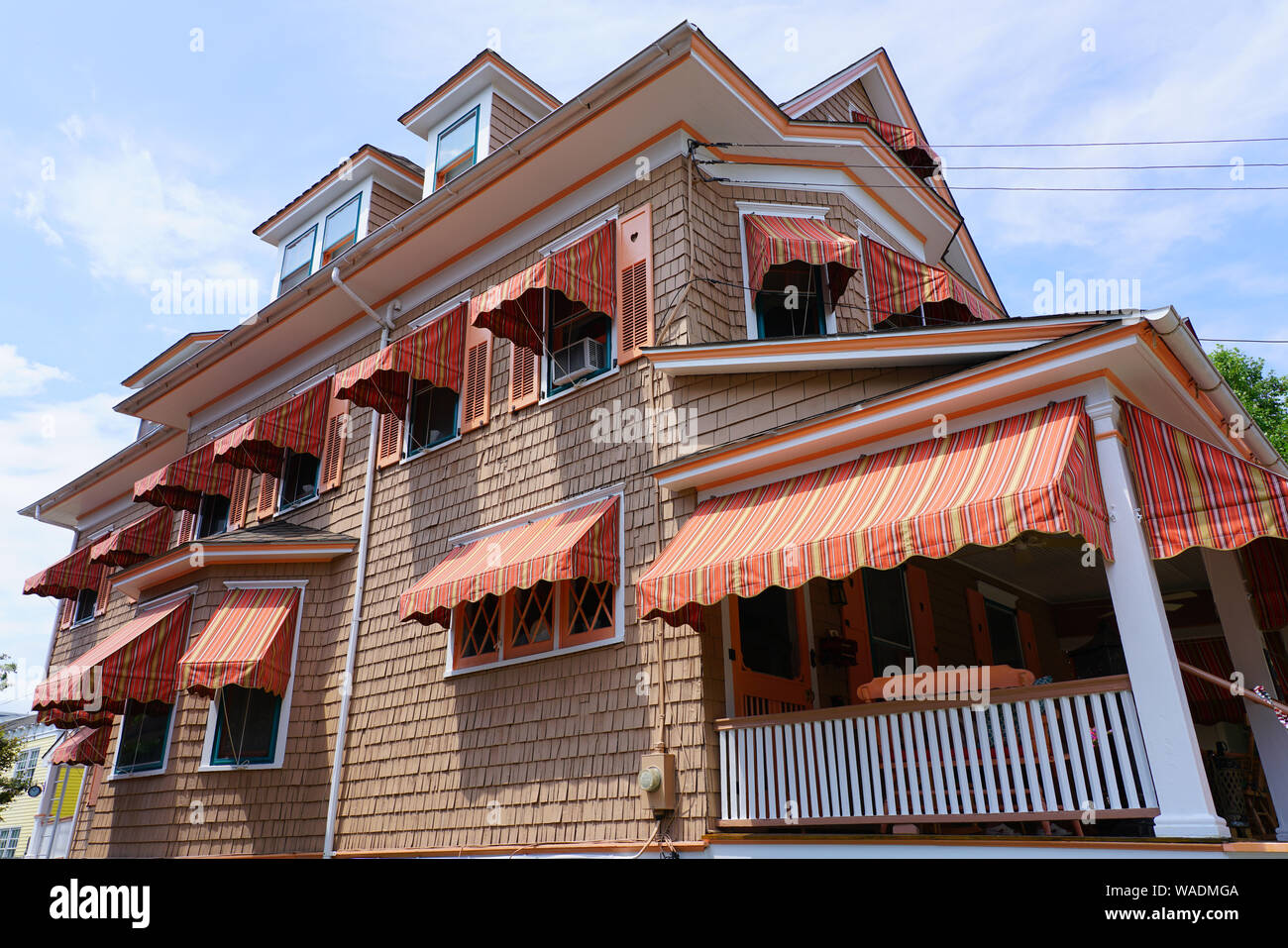 CAPE MAY, NJ -14 AUG 2019- View of colorful historic Victorian houses ...