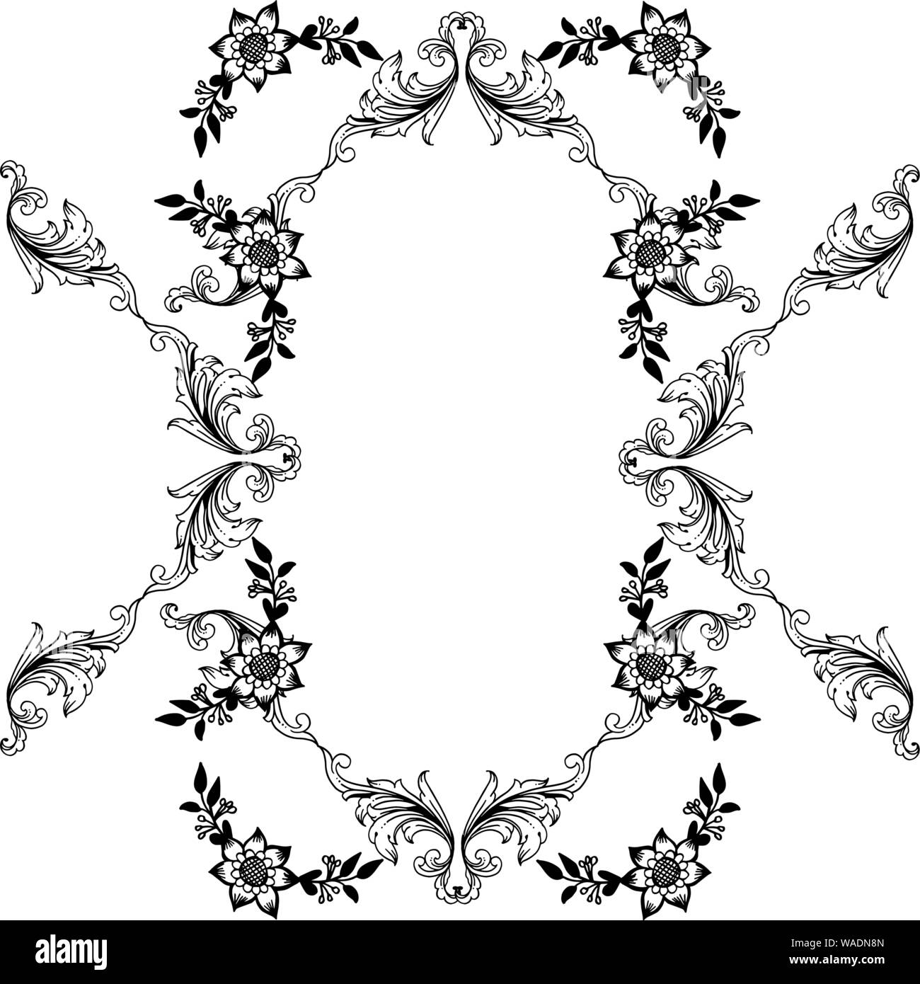 Decoration template of card, with drawing and sketch floral frame ...