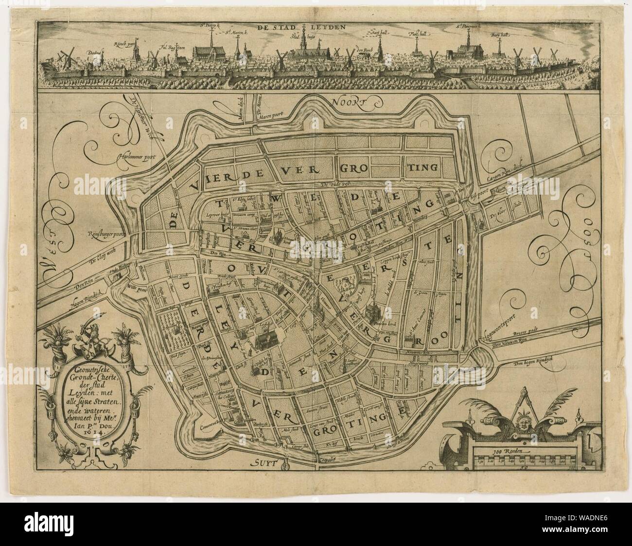 Dou 1614 map of Leiden Stock Photo - Alamy