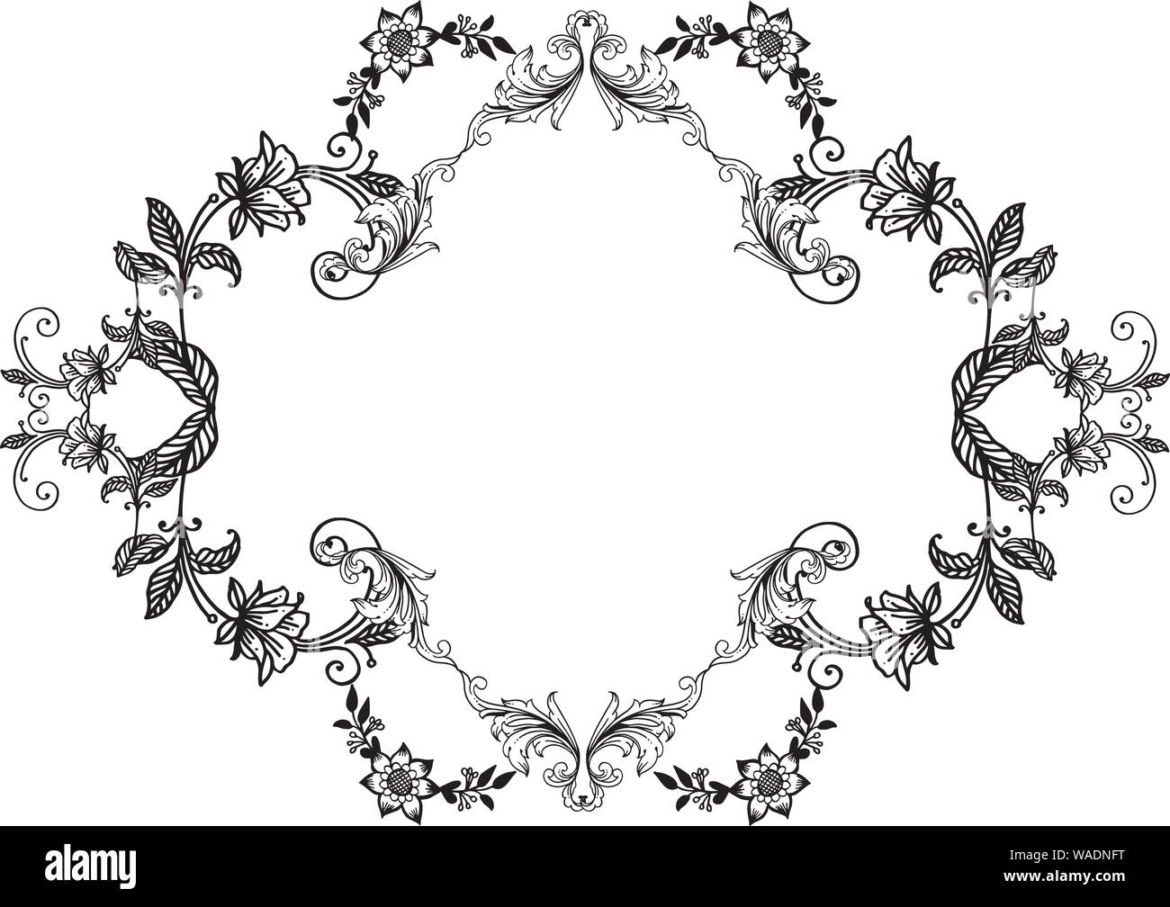 Decoration template of card, with drawing and sketch floral frame ...