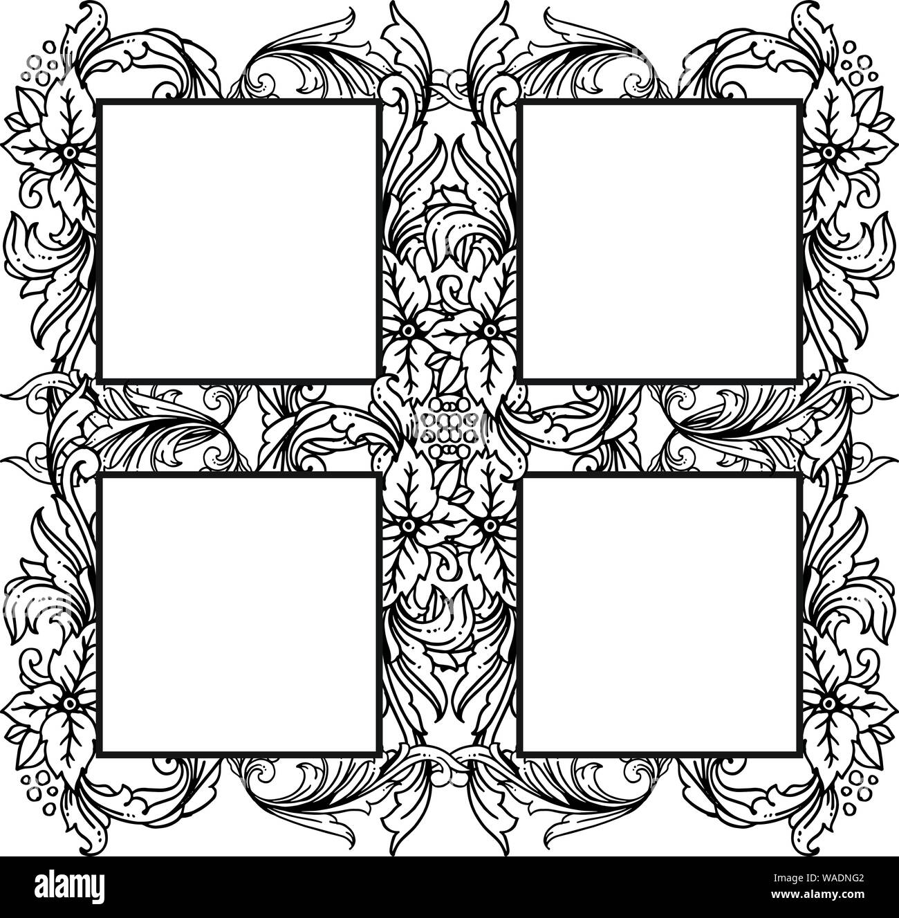 Decoration template of card, with drawing and sketch floral frame ...