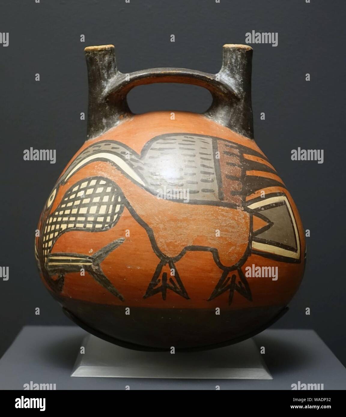 Double-spout-and-bridge vessel with pelican and fish, Nasca, Peru ...