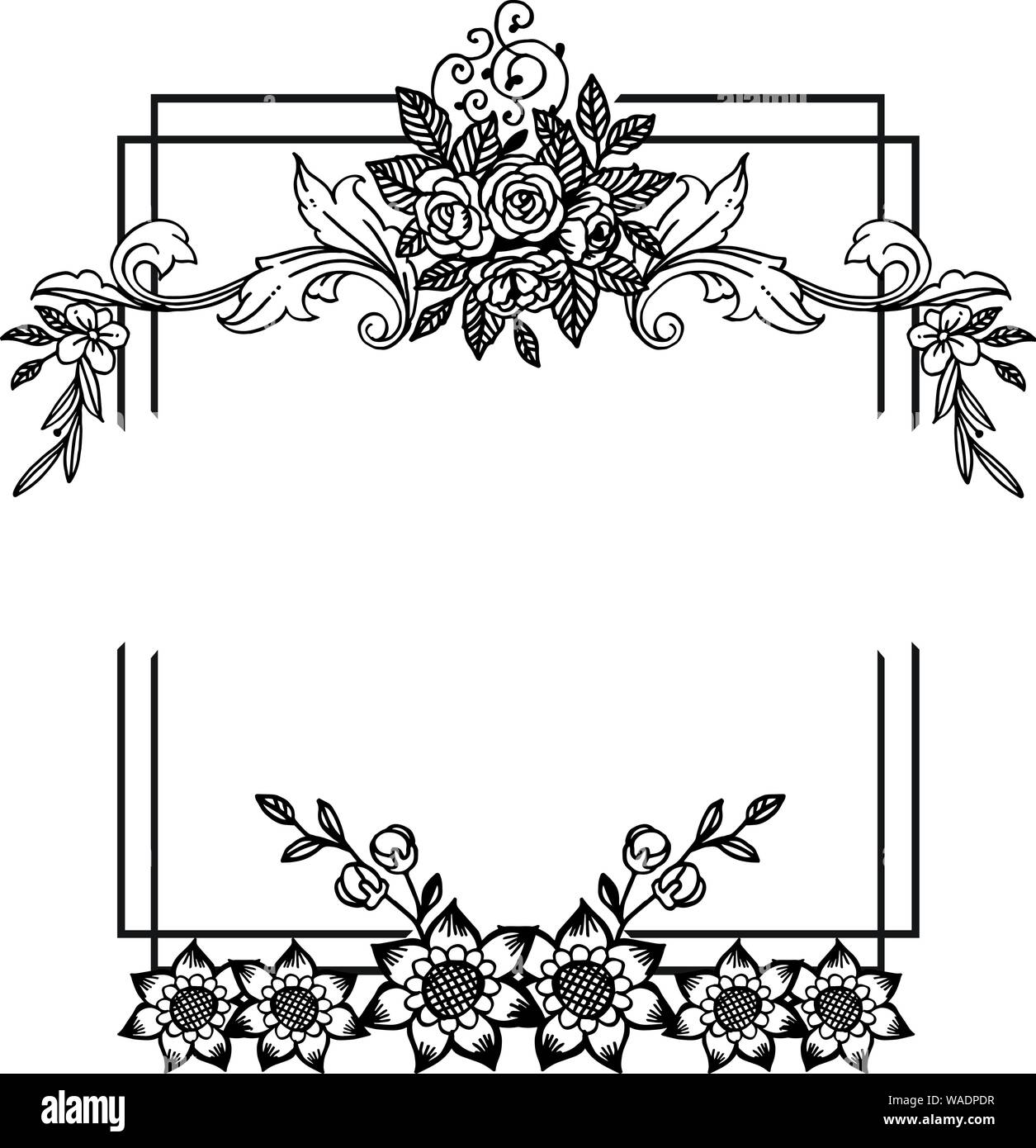 Border ornament of leaf flower frame, isolated on white backdrop ...