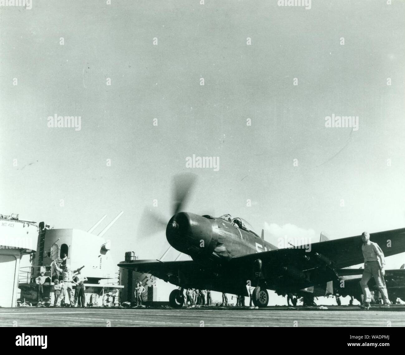 Douglas AD-4 Skyraider of VA-115 is ready for launching from USS ...