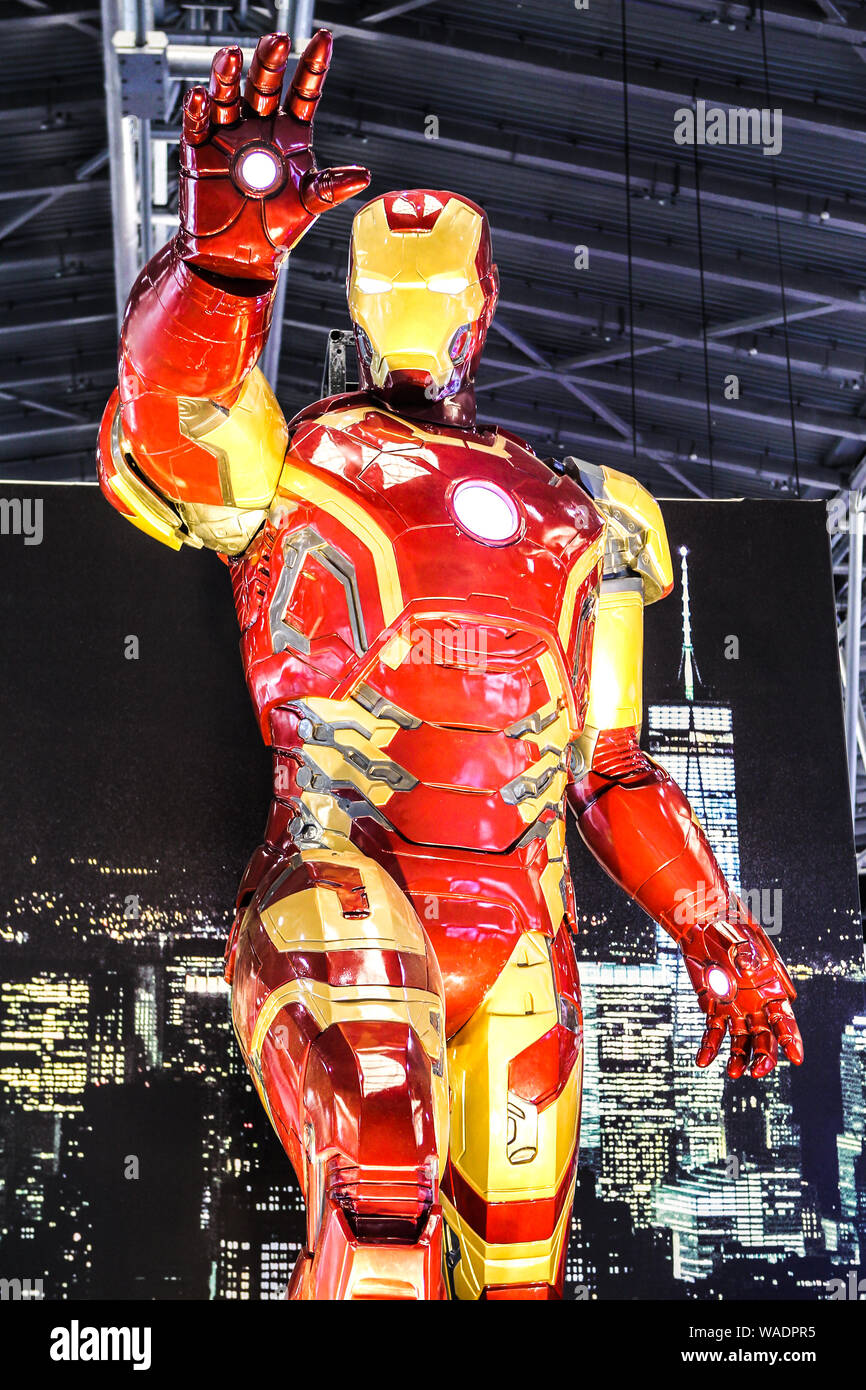 A huge sculpture featuring shape of Iron Man is displayed during the ...