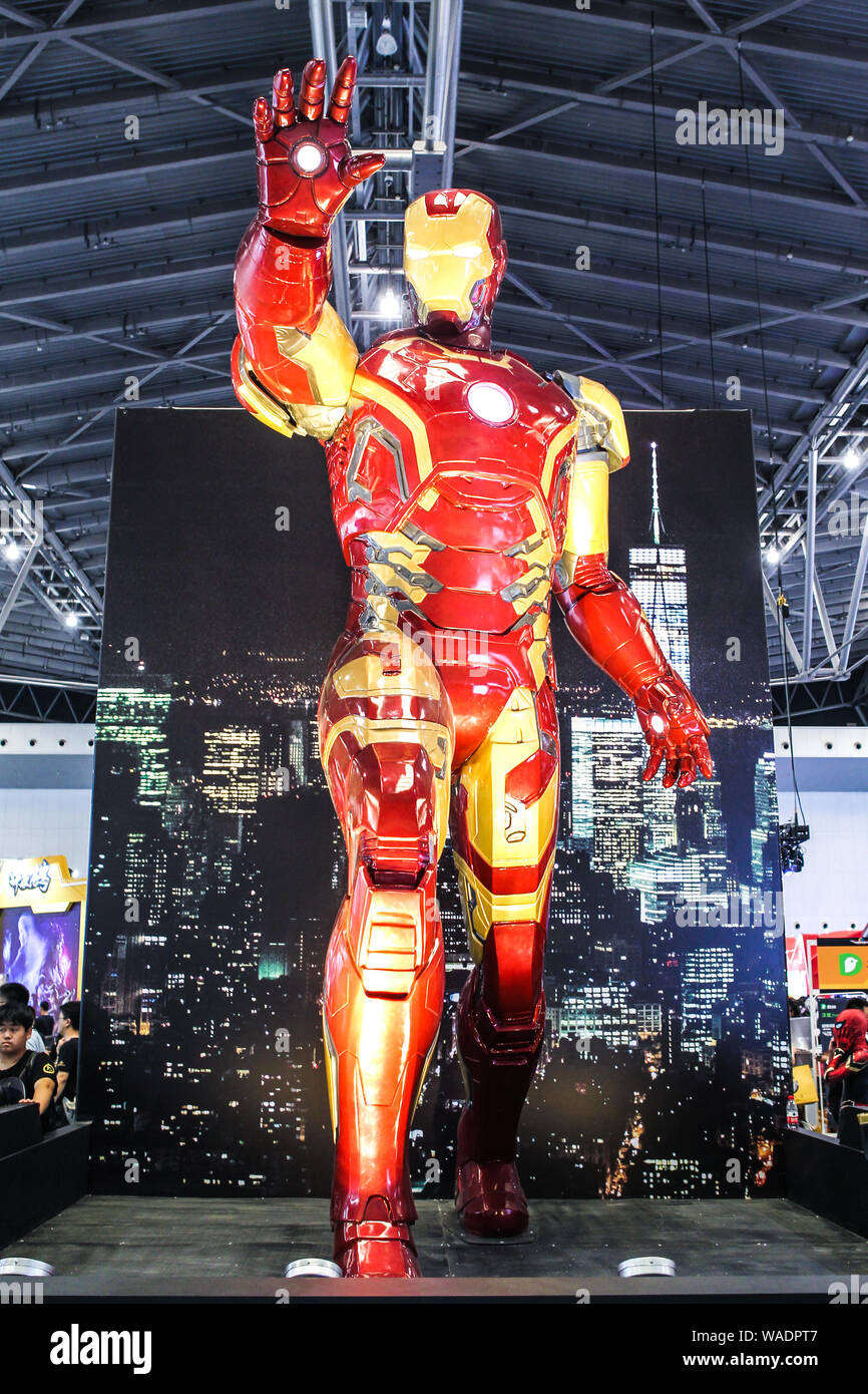 A huge sculpture featuring shape of Iron Man is displayed during the ...