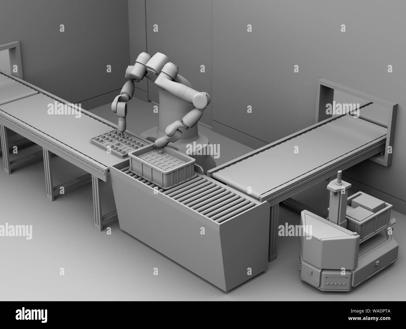 Clay rendering of dual-arm robot assembly motor coils in cell ...