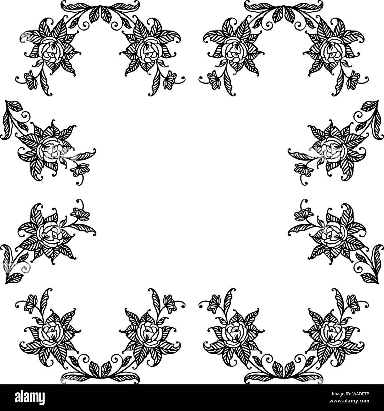 Border ornament of leaf flower frame, isolated on white backdrop ...