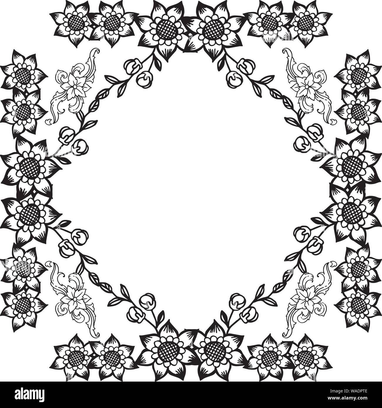 Border ornament of leaf flower frame, isolated on white backdrop ...