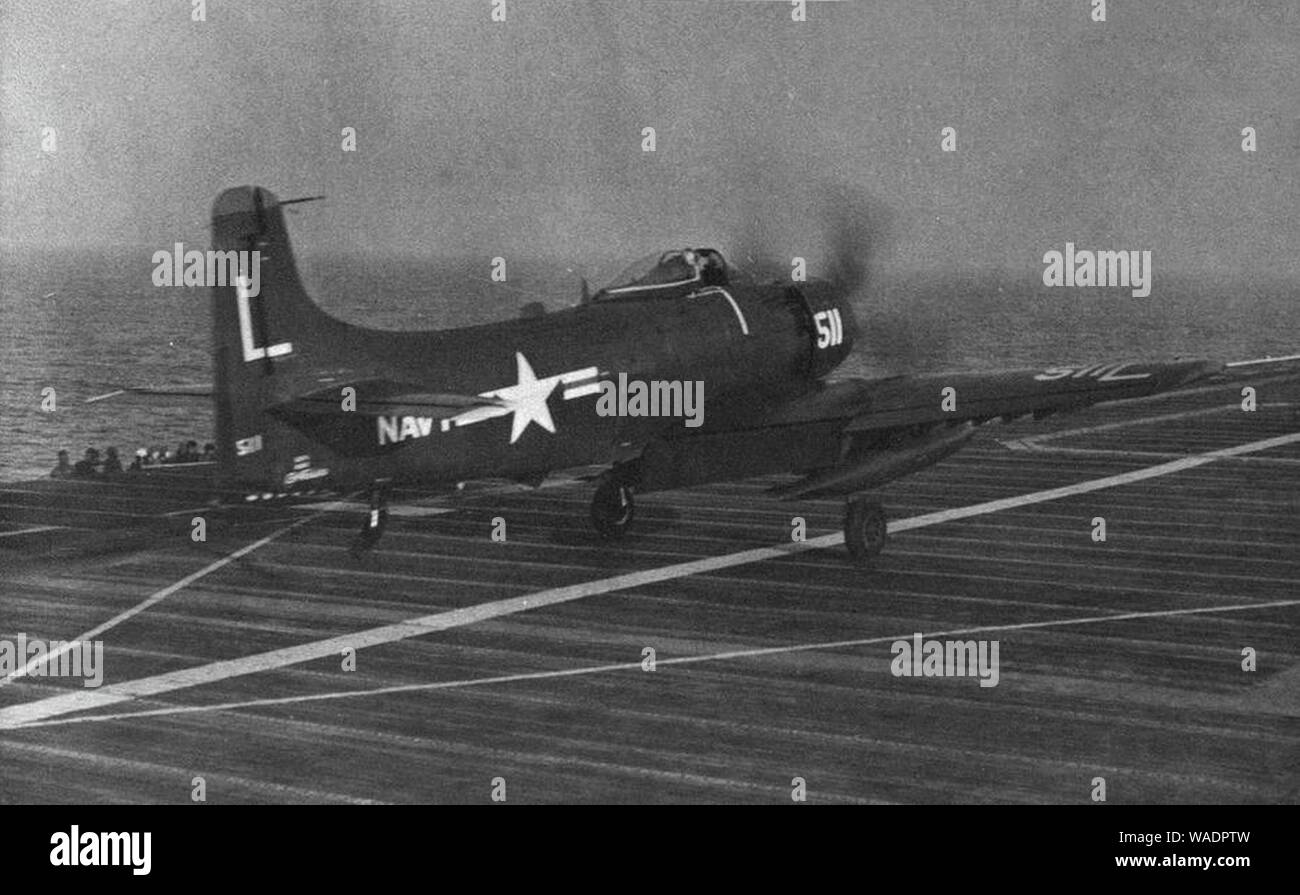 Douglas AD-6 Skyraider of VA-75 is launched from USS Hornet (CVA-12 ...