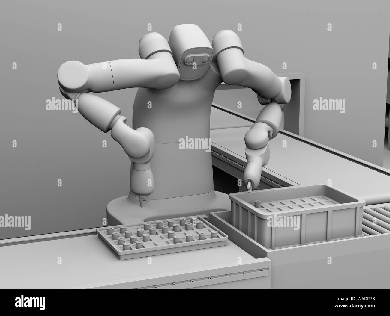Clay rendering of dual-arm robot assembly motor coils in cell ...