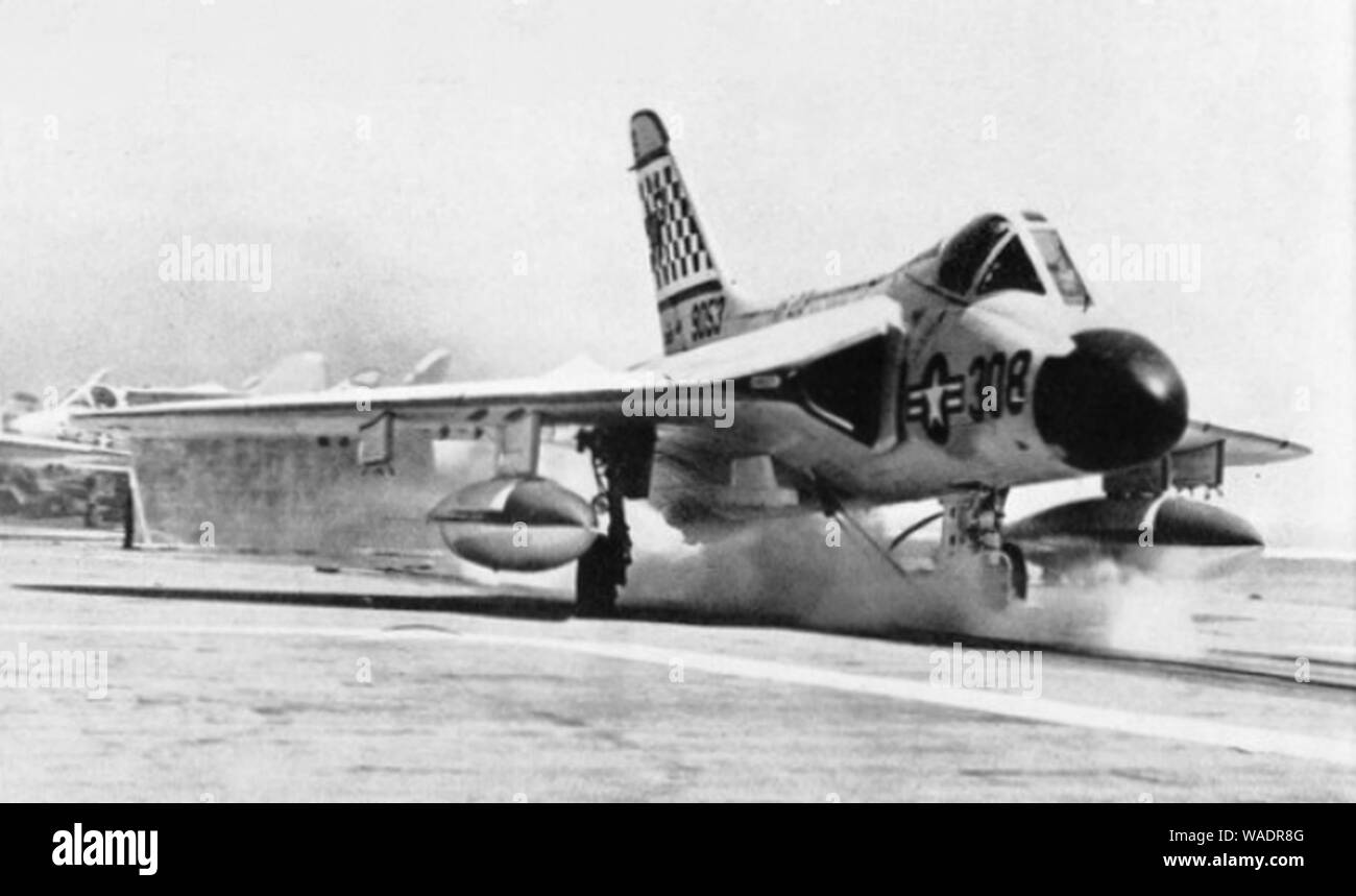 Douglas F4D-1 Skyray of VF-213 is launched from USS Lexington (CVA-16 ...