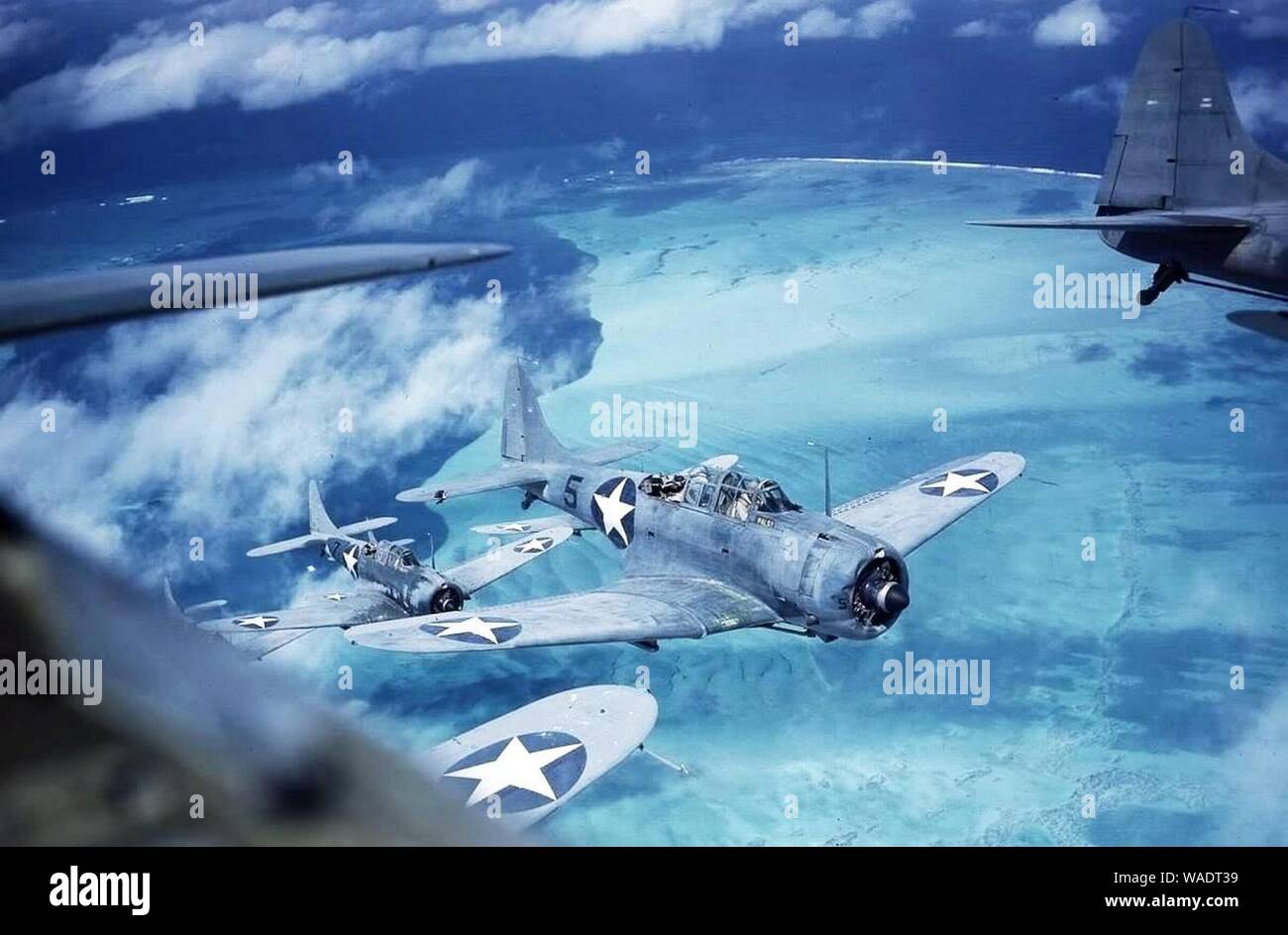 Douglas SBD-3 Dauntless of VMSB-241 in flight over Midway c1942 Stock ...