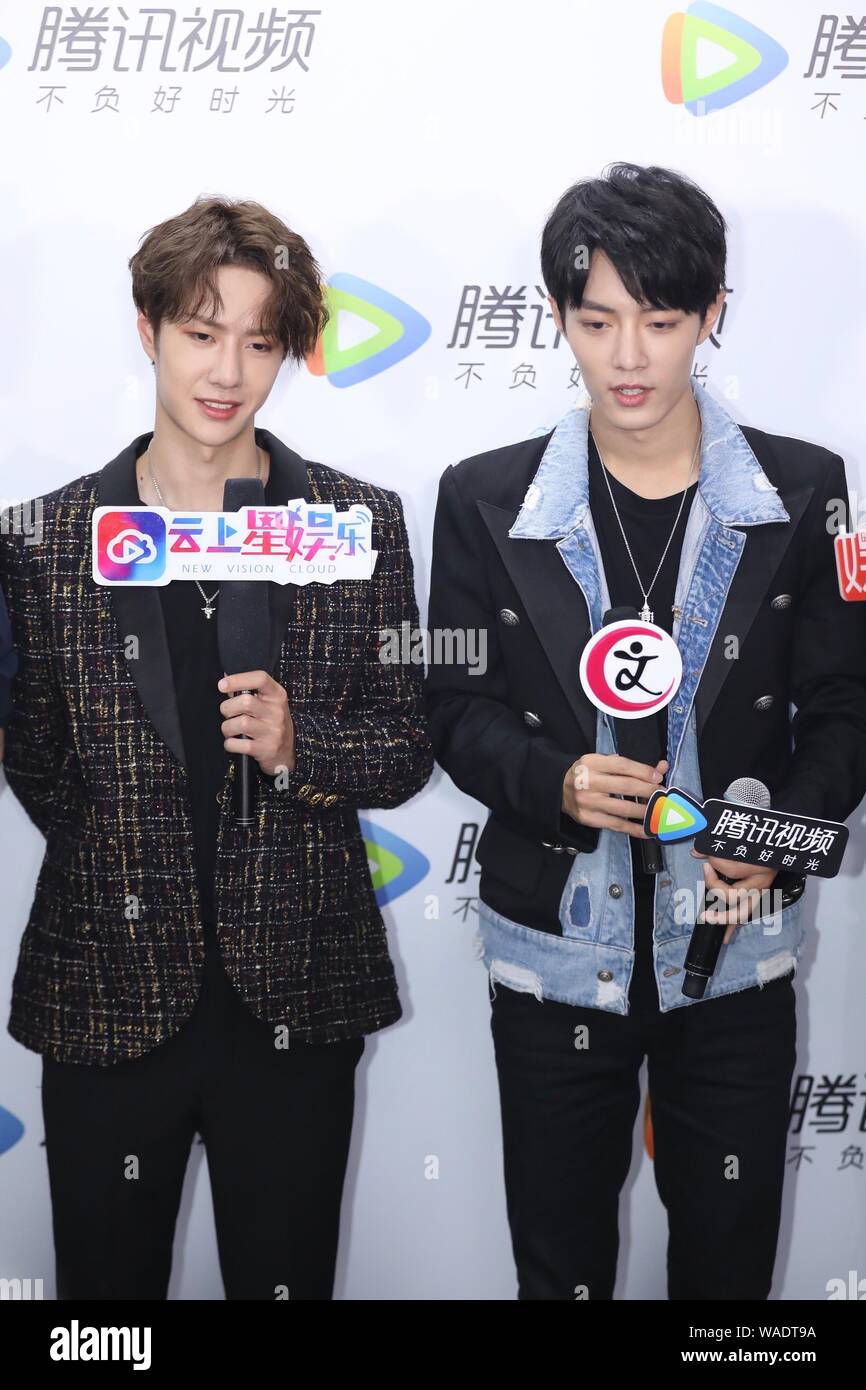 Chinese actors and singers Wang Yibo, left, of South Korean-Chinese ...