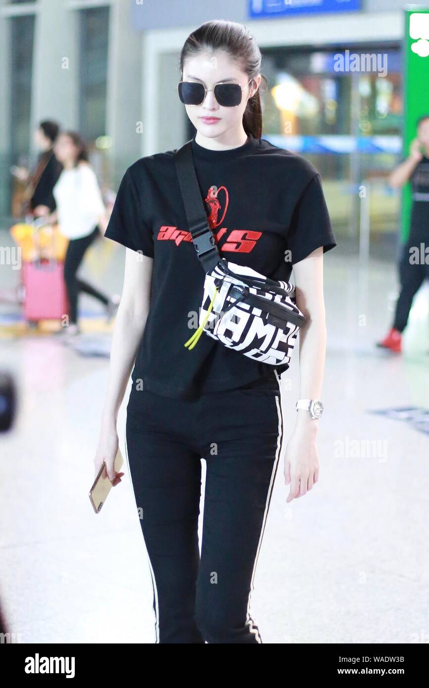 Chinese model He Sui arrives at the Beijing Capital International ...