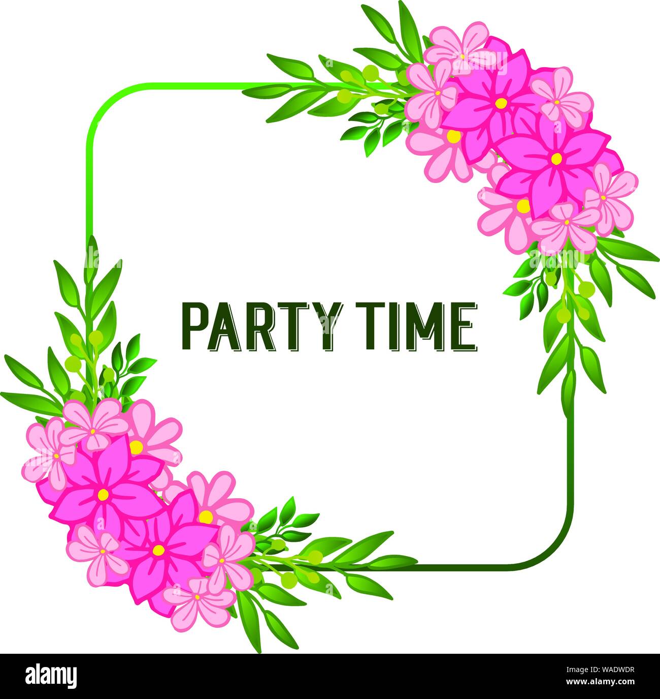 Party time wallpaper card, with art of pink flower frame. Vector ...