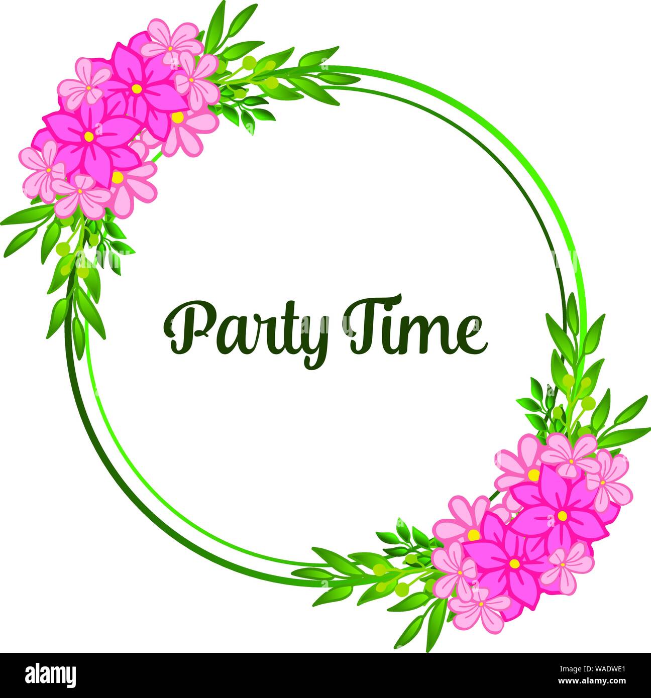 Party time wallpaper card, with art of pink flower frame. Vector ...
