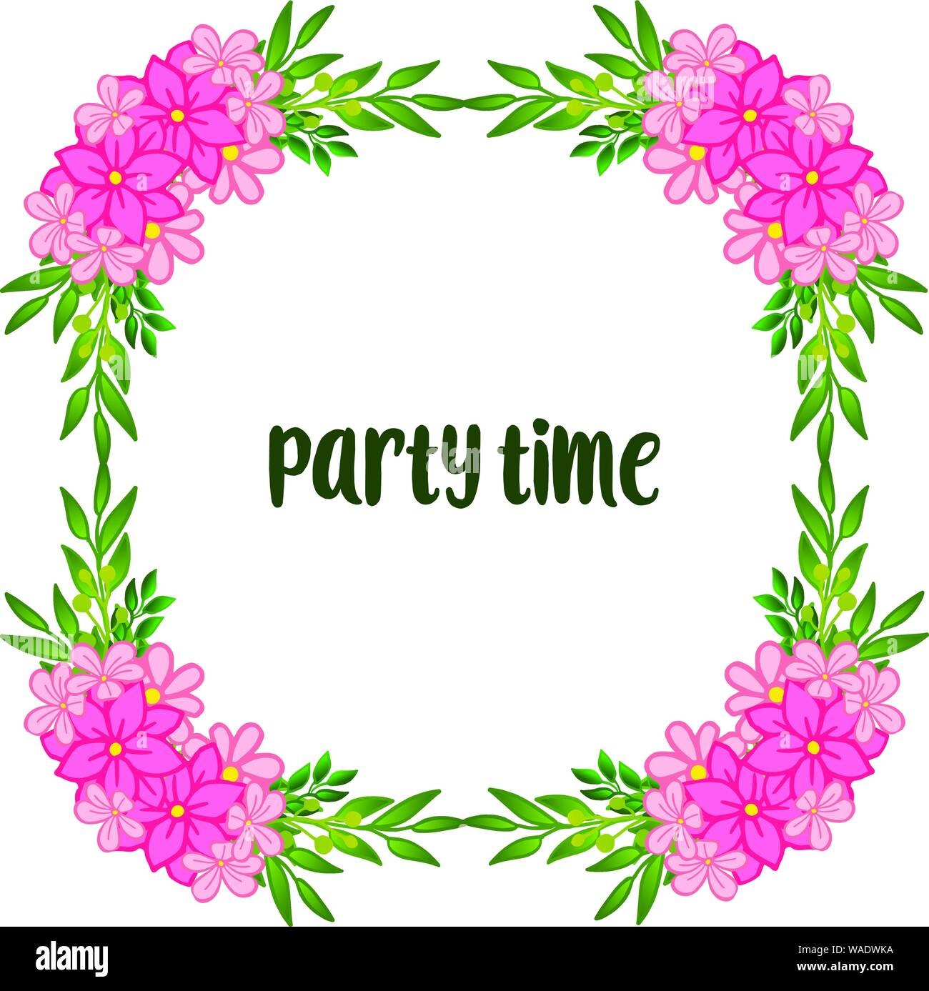 Party time wallpaper card, with art of pink flower frame. Vector ...