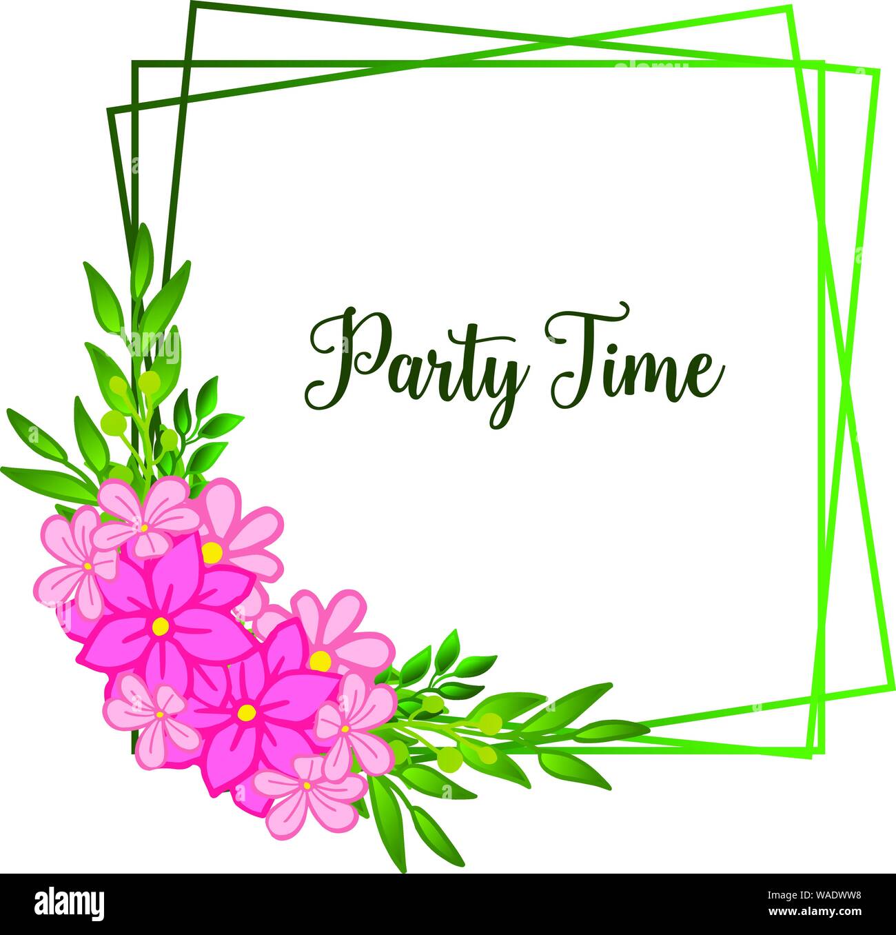 Party time wallpaper card, with art of pink flower frame. Vector ...