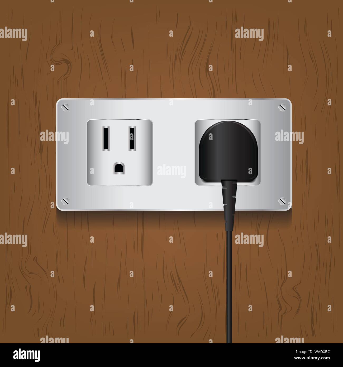 Vector electric plug and outlet on wood background Stock Vector Image ...
