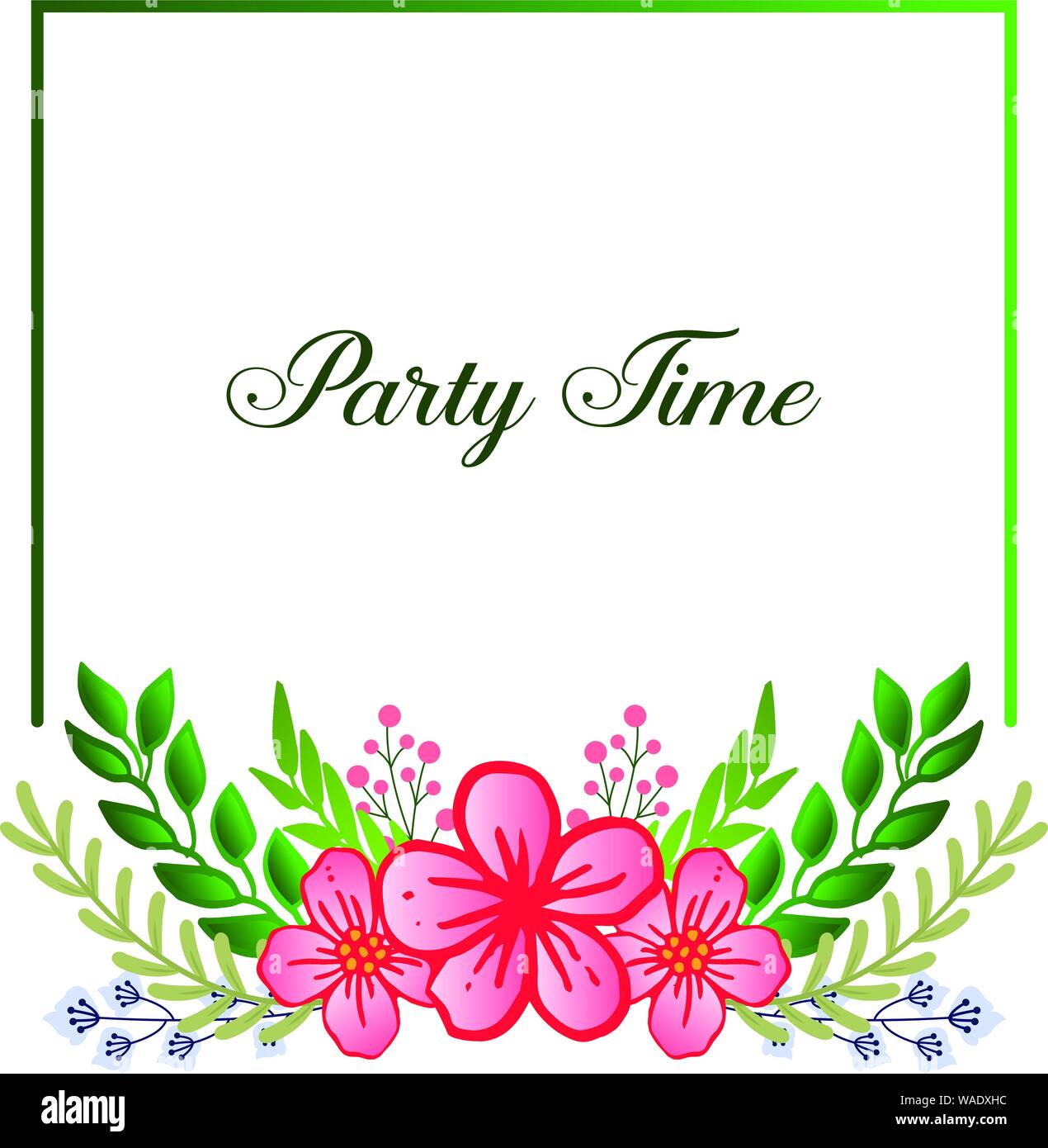 Party time letter, with ornament of pink floral frame. Vector ...