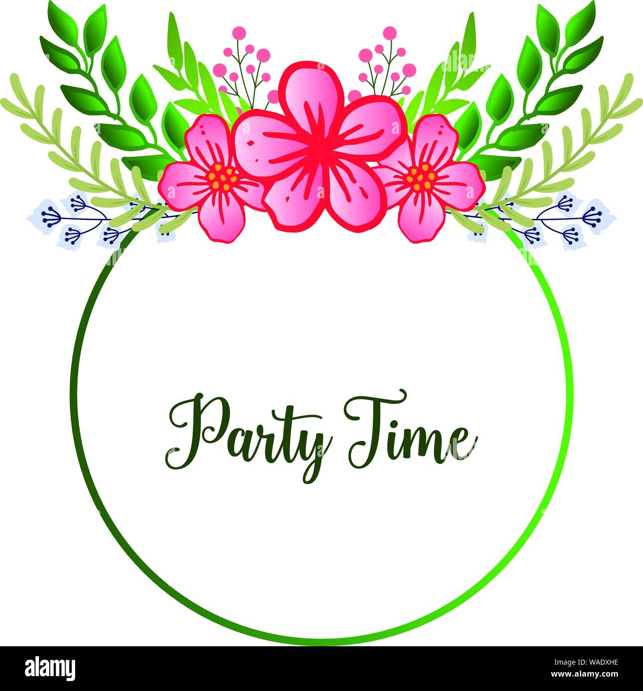 Party time letter, with ornament of pink floral frame. Vector ...