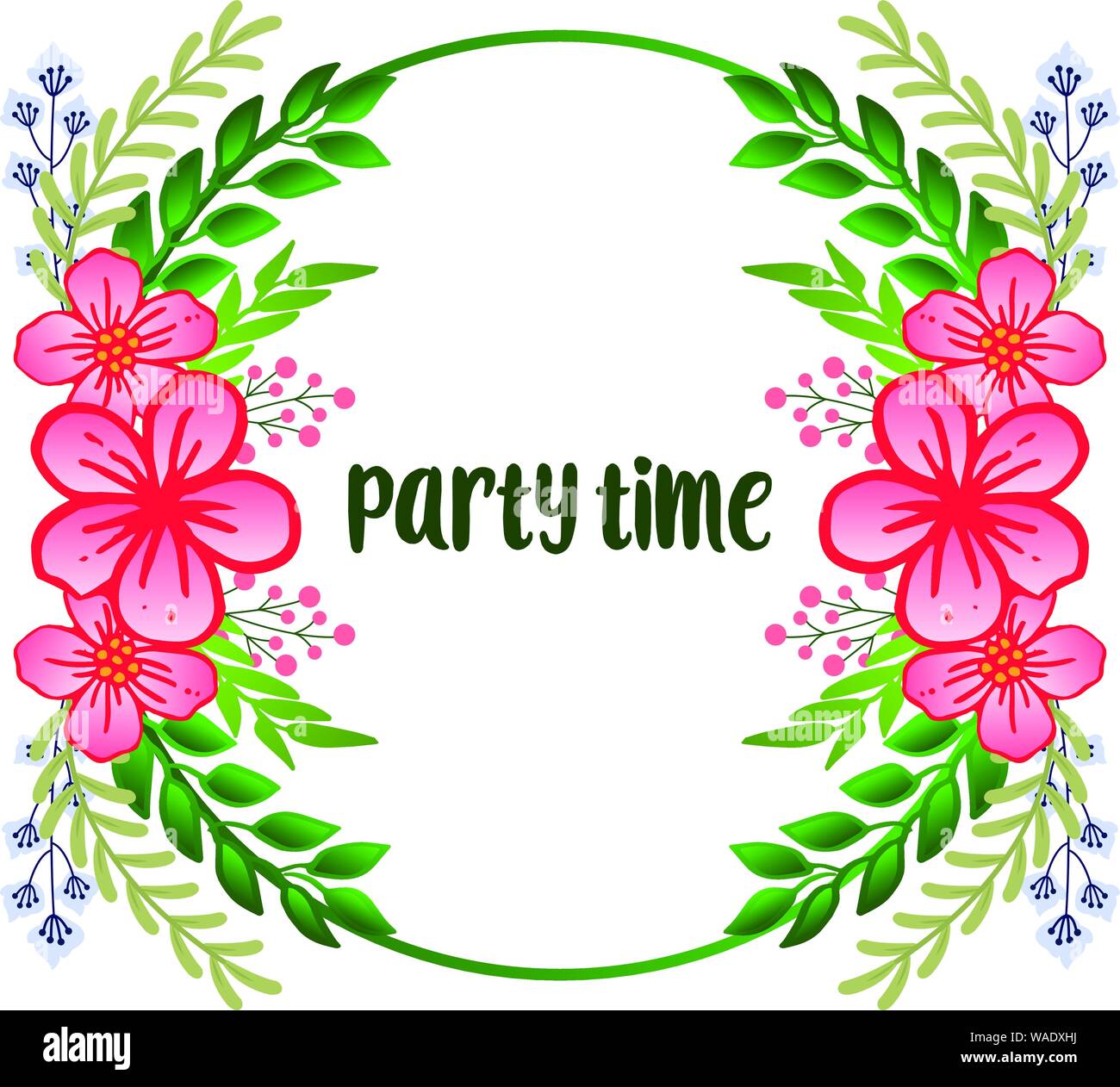 Party time letter, with ornament of pink floral frame. Vector ...