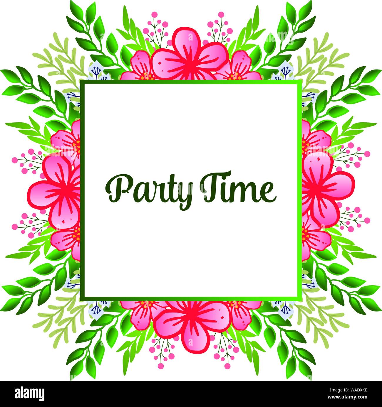 Party time letter, with ornament of pink floral frame. Vector ...