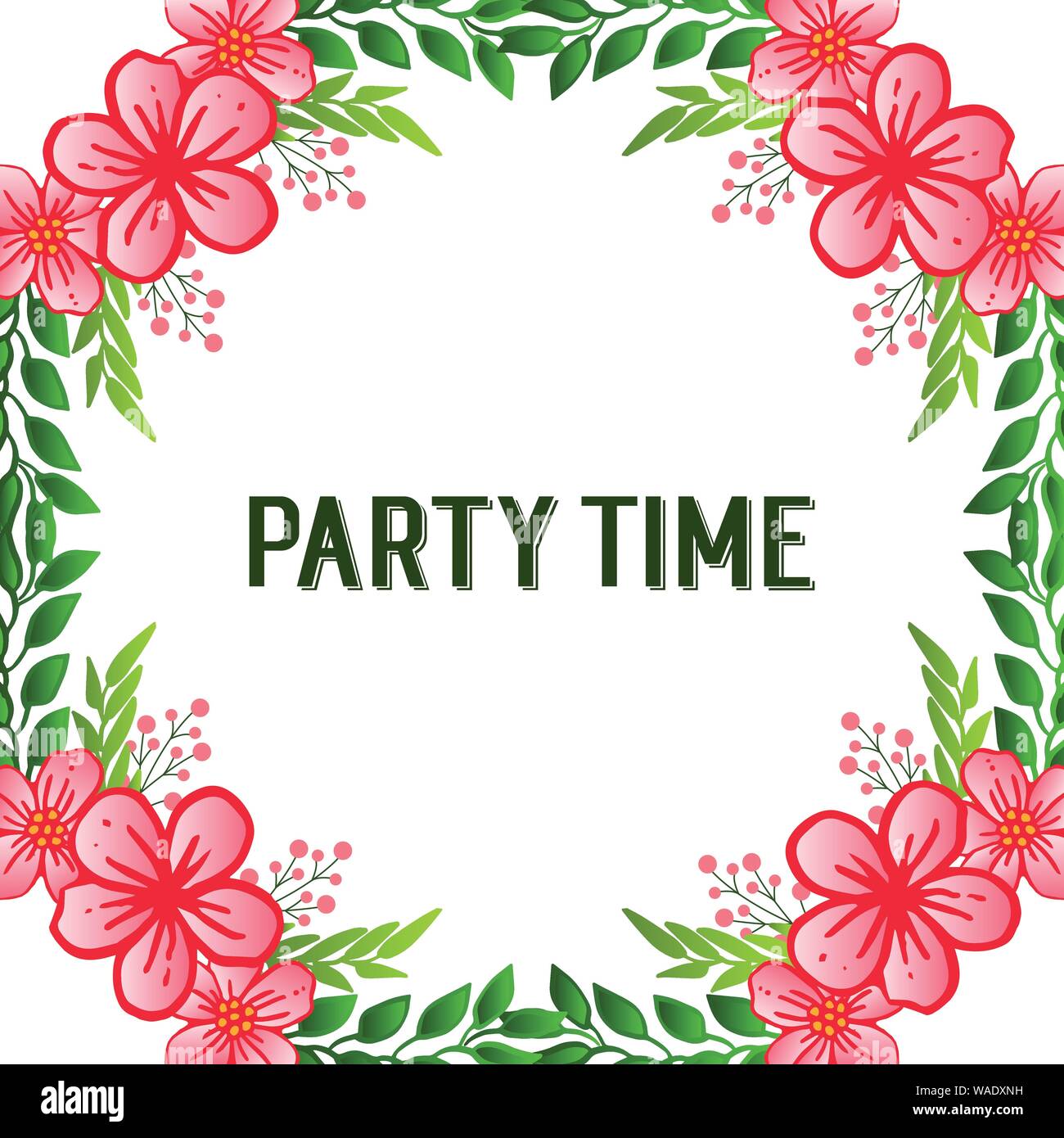 Party time letter, with ornament of pink floral frame. Vector ...