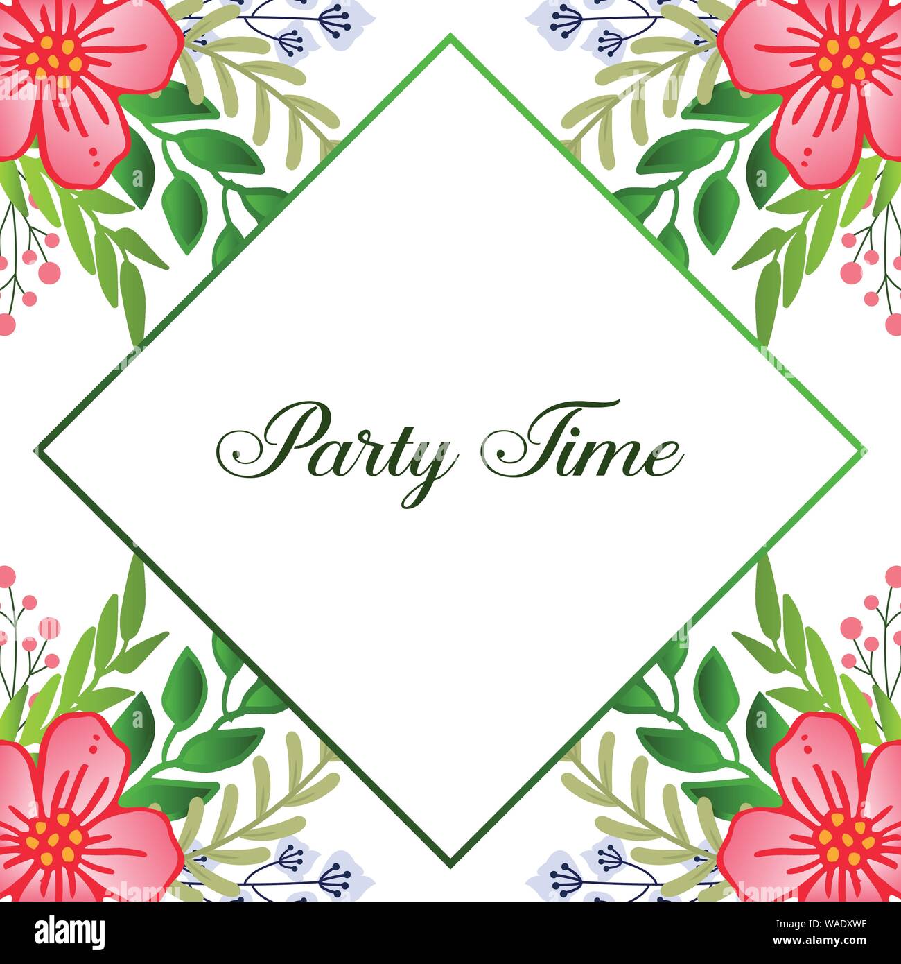 Retro poster party time in abstract style, with pink wreath frame ...