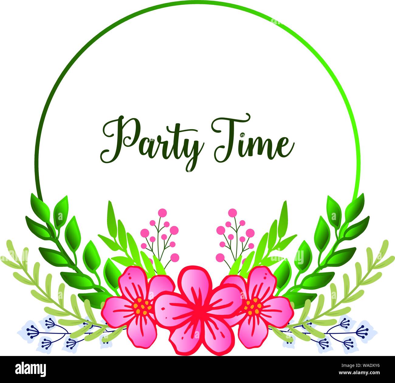 Retro poster party time in abstract style, with pink wreath frame ...