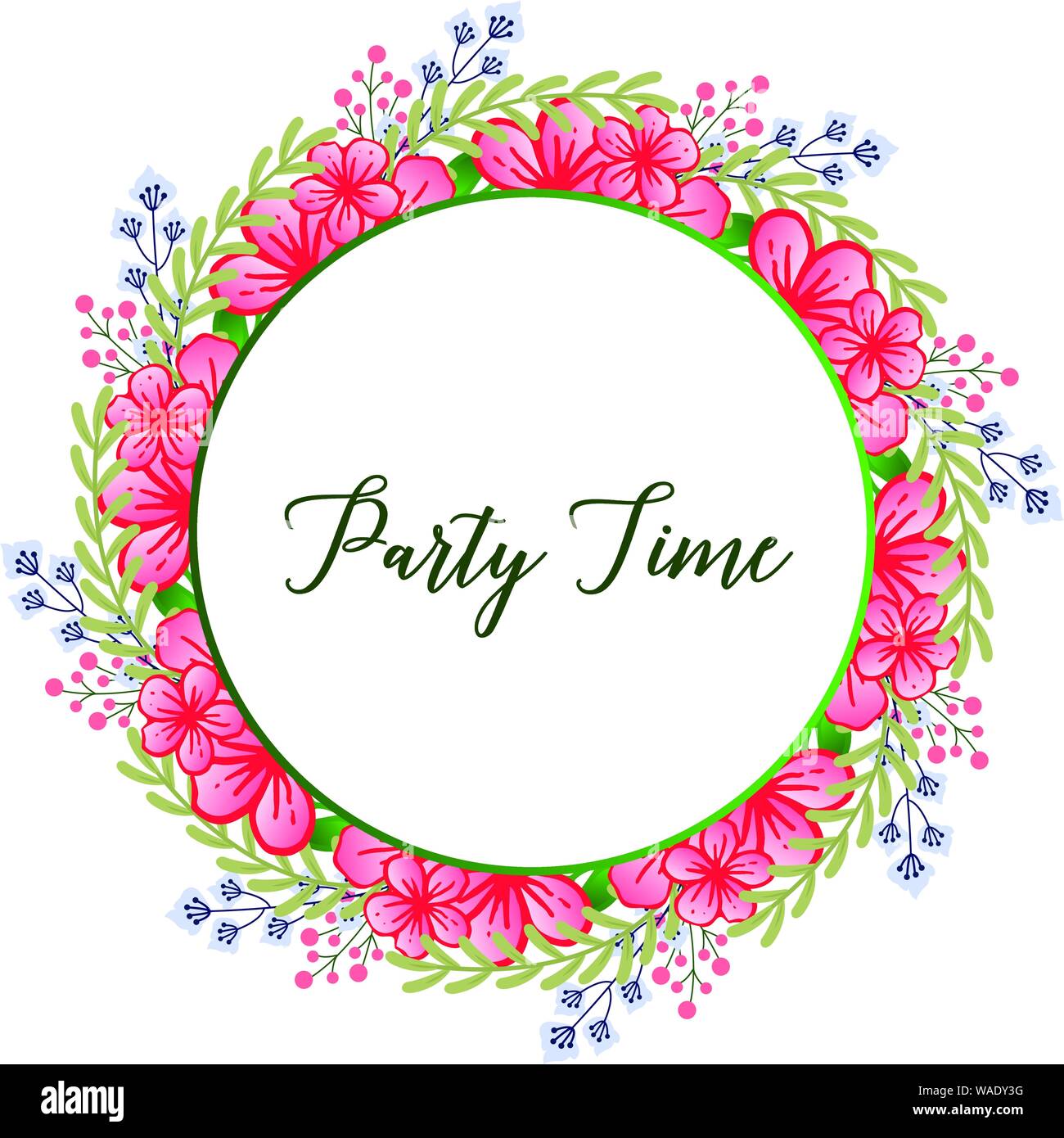 Party time hand drawn calligraphic lettering, with elegant style leaf ...