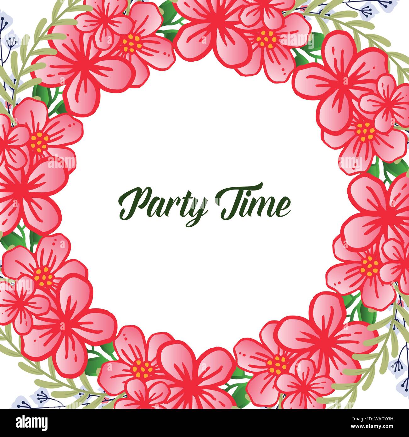 Party time hand drawn calligraphic lettering, with elegant style leaf ...