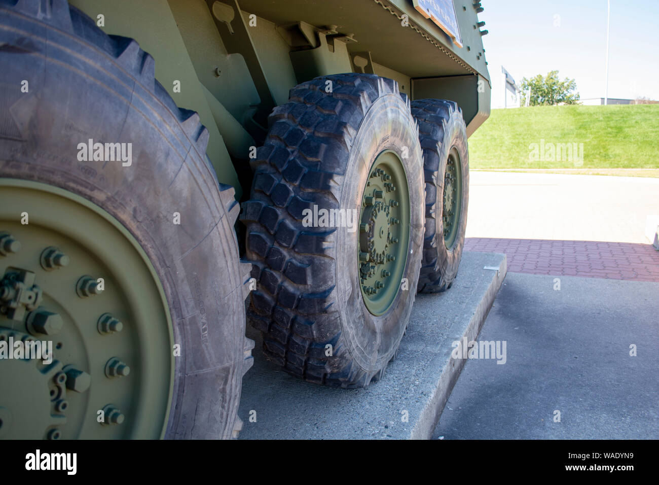 Wheels of light armoured military vehicle. Used in combat by the ...