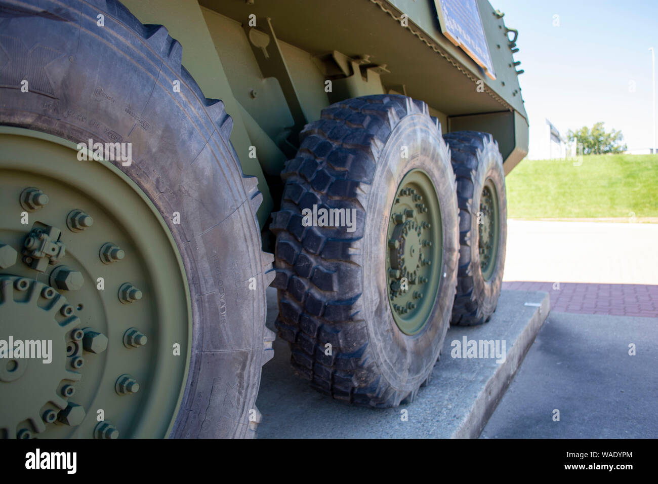 Wheels of light armoured military vehicle. Used in combat by the ...