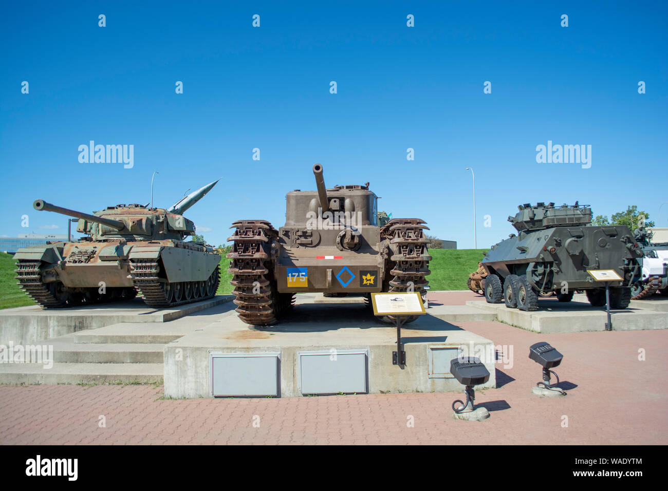 Group of historic war tanks. Used in combat by the military. Outdoor ...