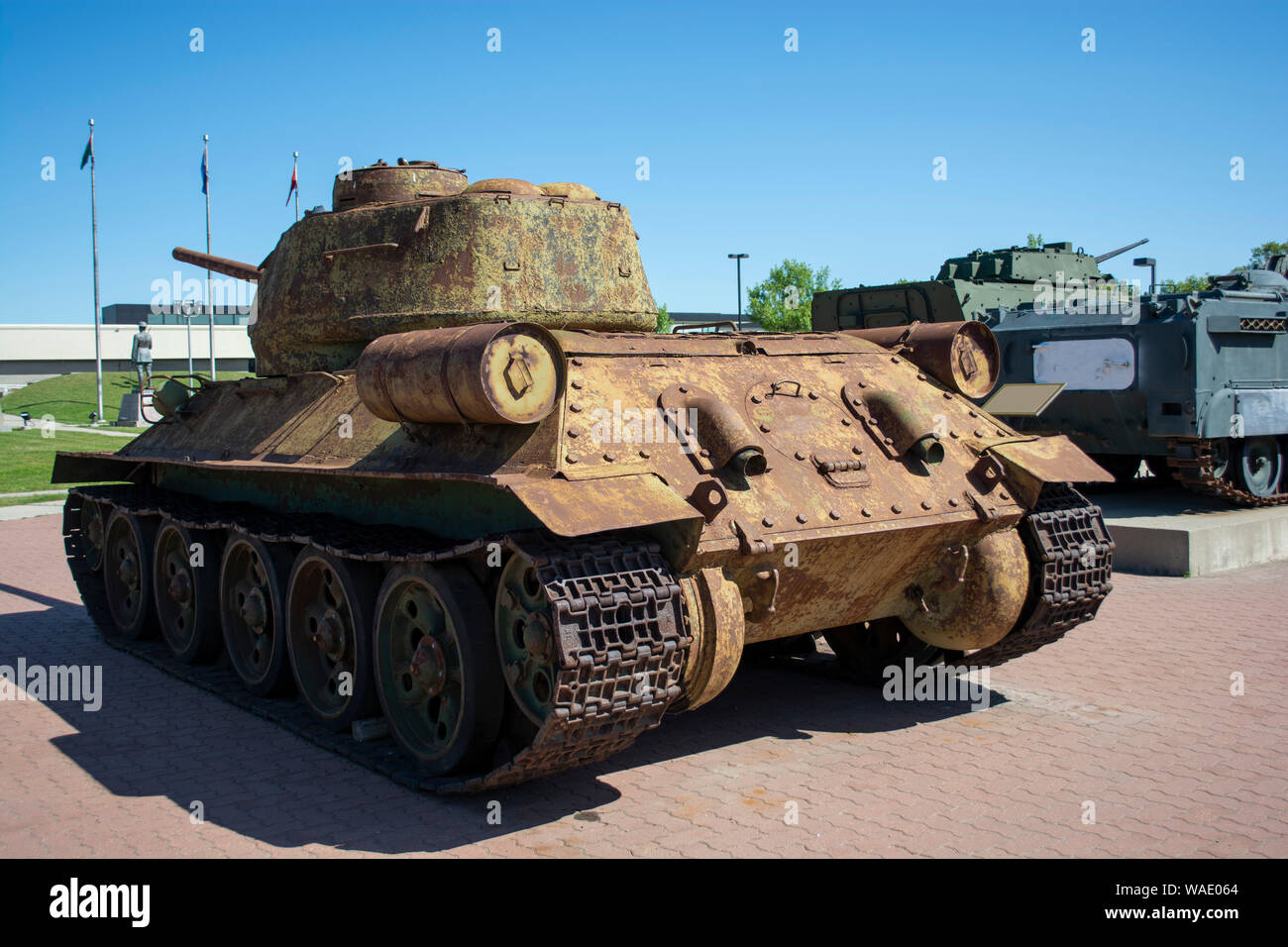 Rear view of antique tank. Used in combat by the military Stock Photo ...