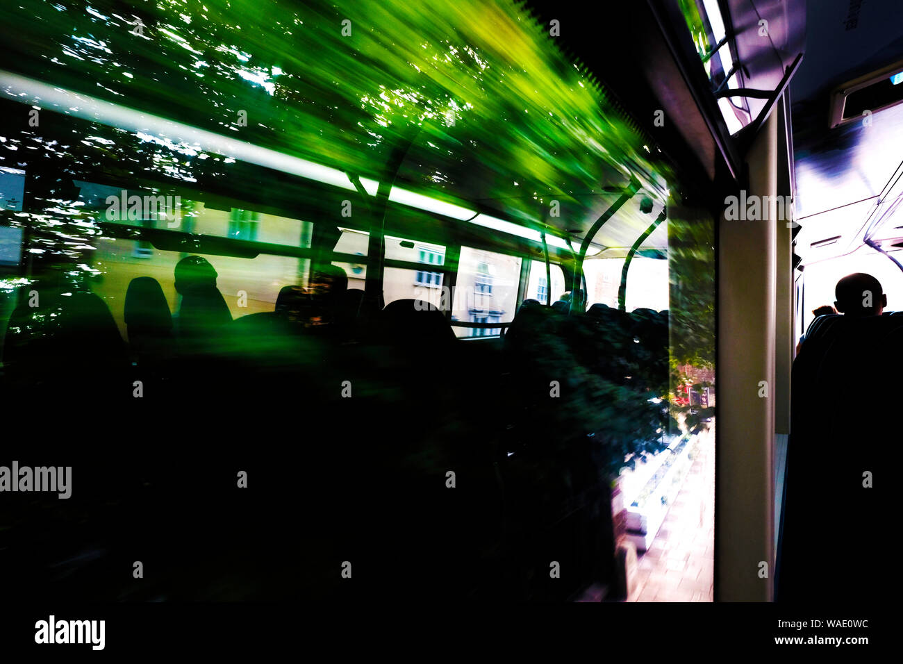 Bus travel movement passenger window reflections Stock Photo - Alamy