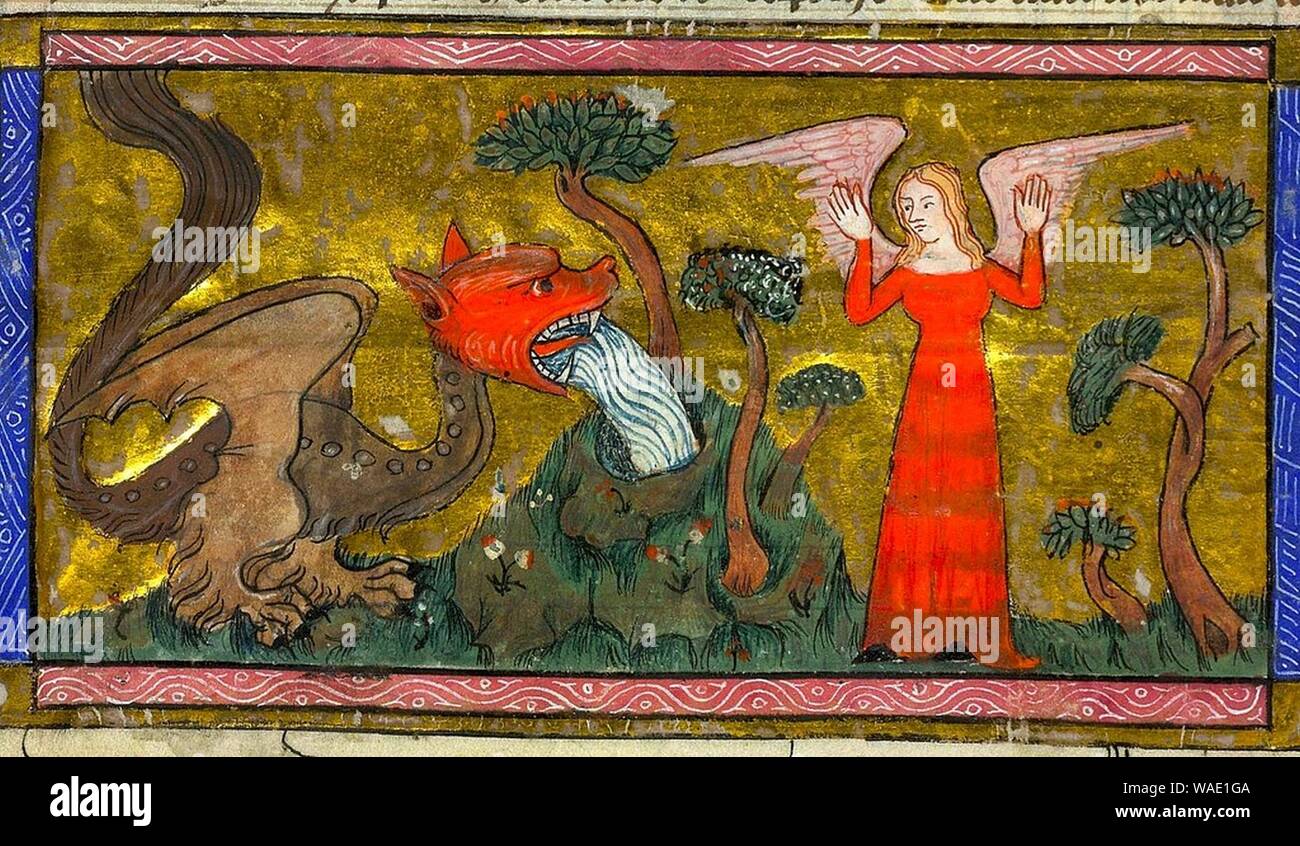 Dragon attacks Woman (c.1370-90 Stock Photo - Alamy