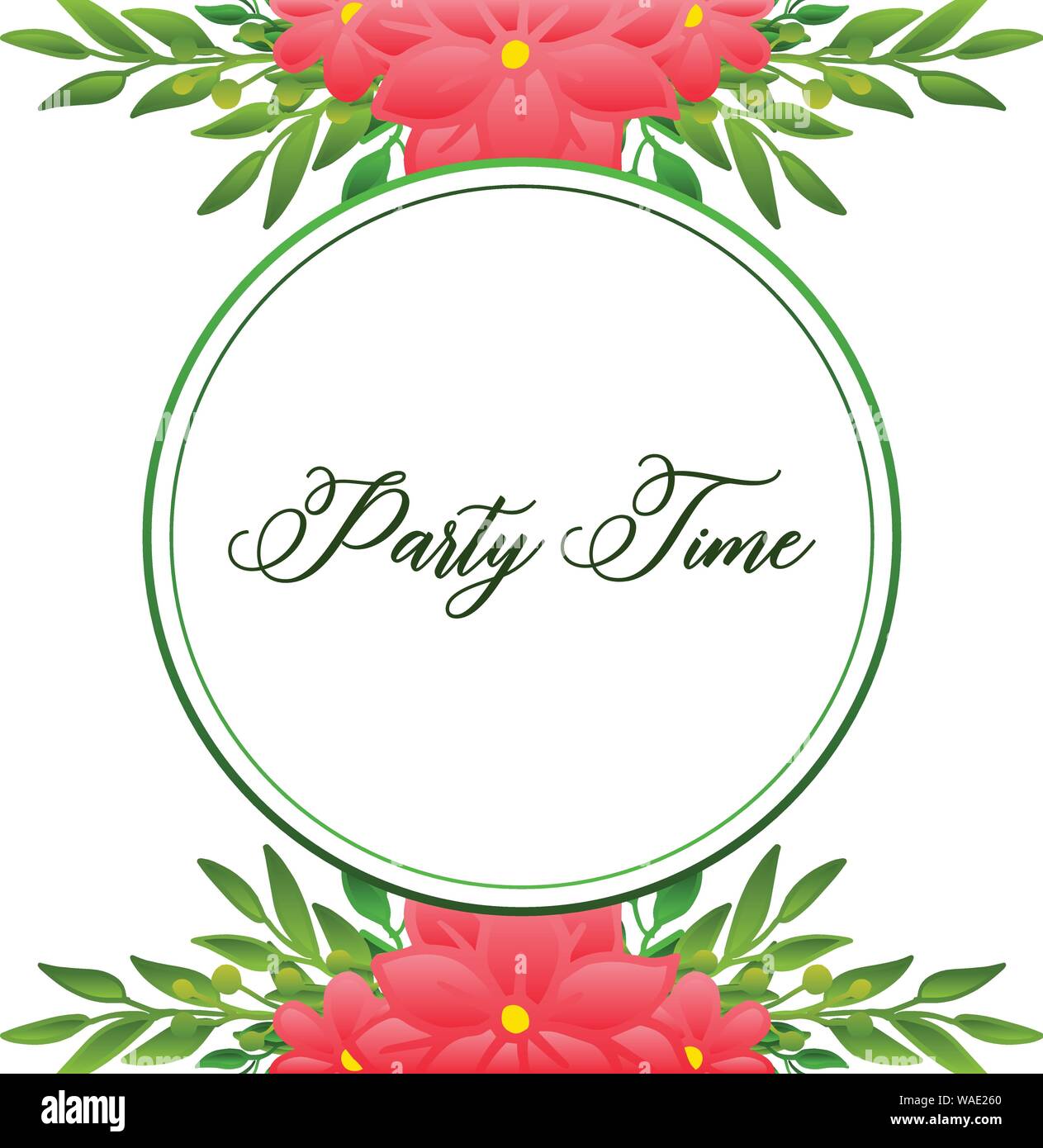 Various style green leafy flower frame, for design of party time card ...