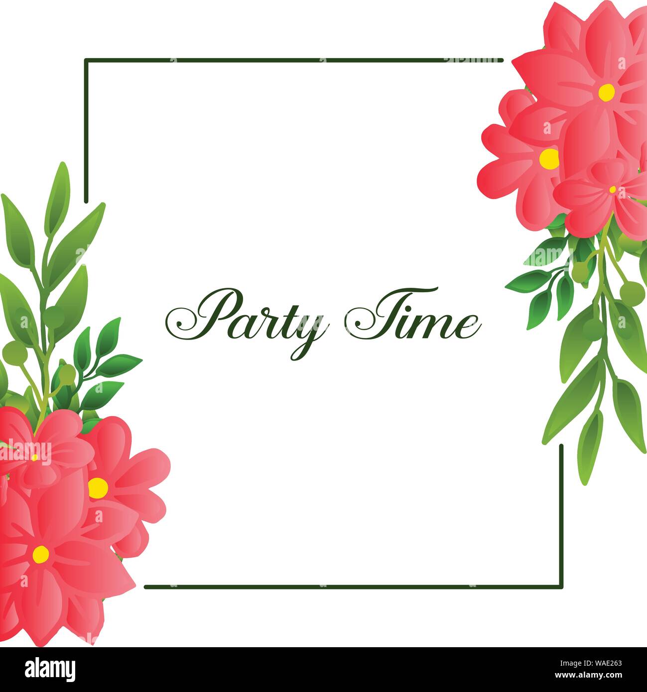 Party time poster design, with graphic beauty of wreath frame. Vector ...