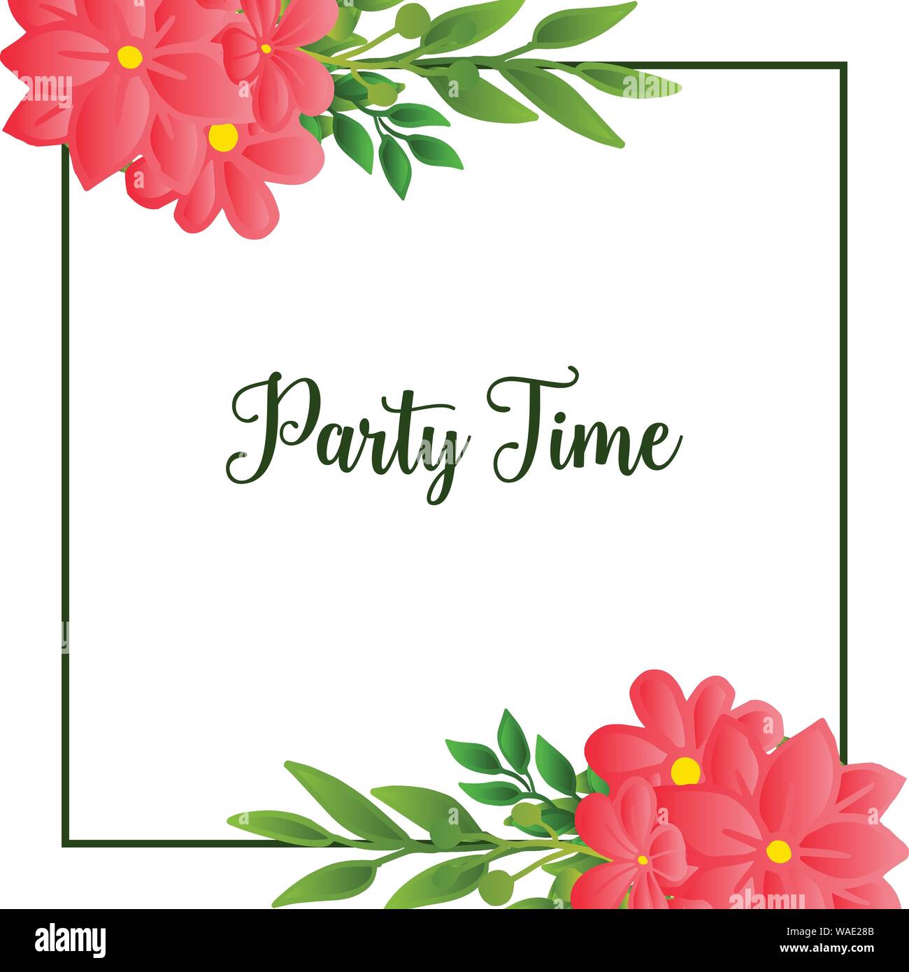 Party time poster design, with graphic beauty of wreath frame. Vector ...