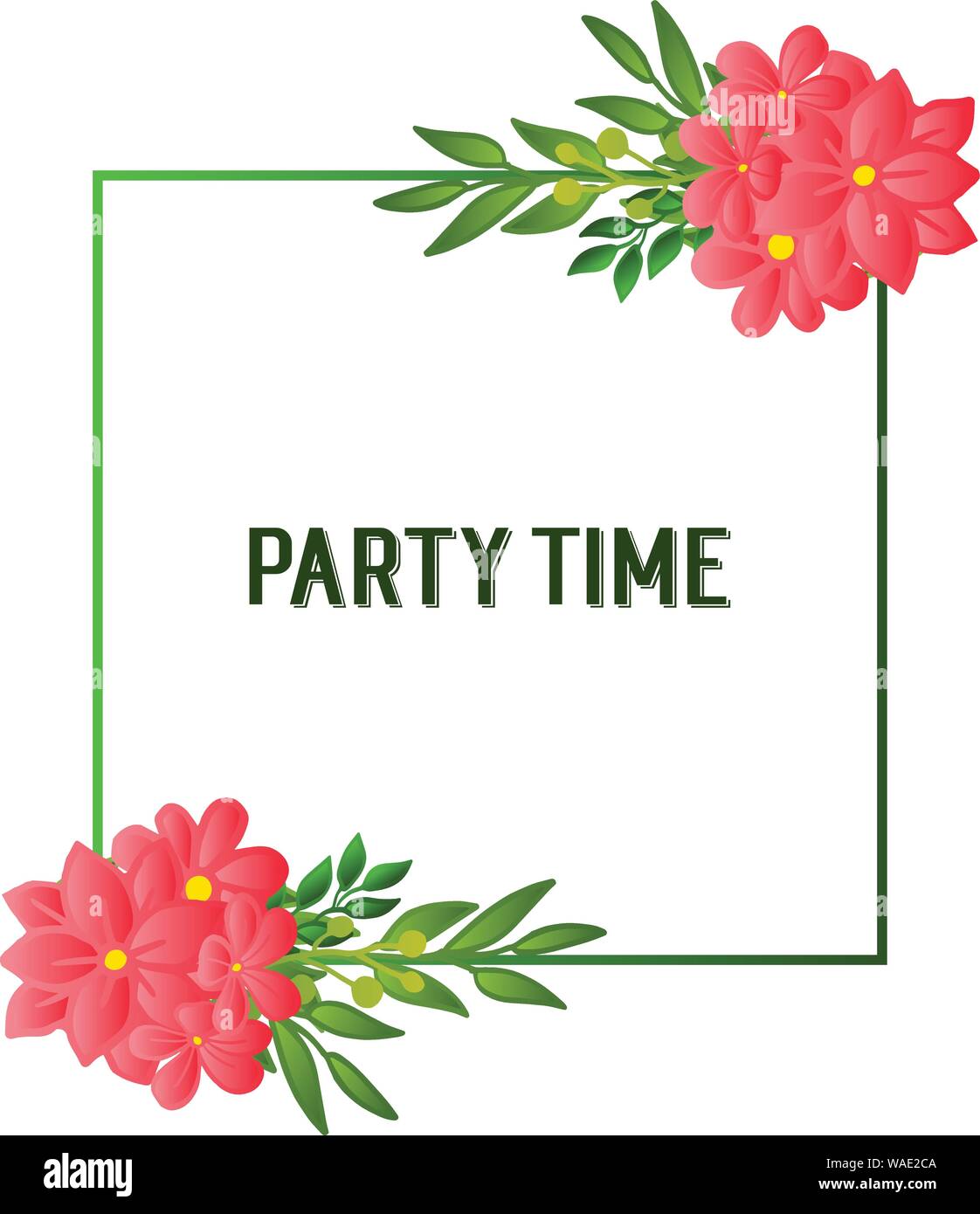 Party time poster design, with graphic beauty of wreath frame. Vector ...