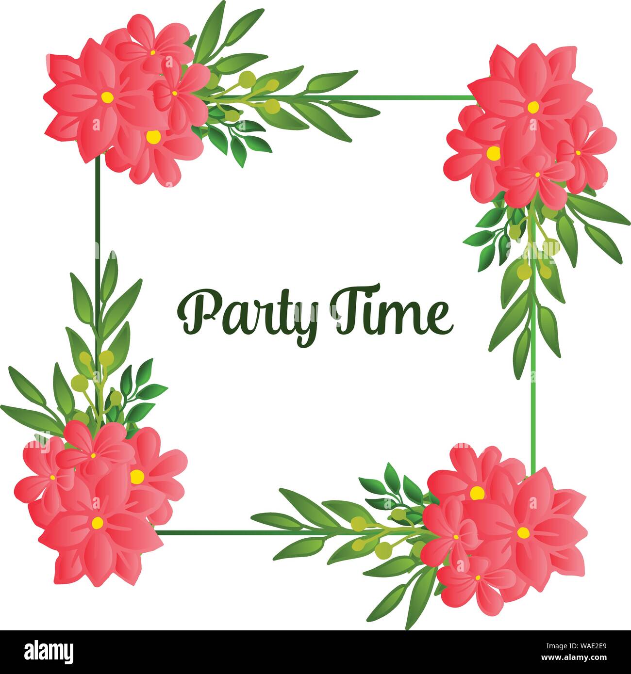 Party time poster design, with graphic beauty of wreath frame. Vector ...