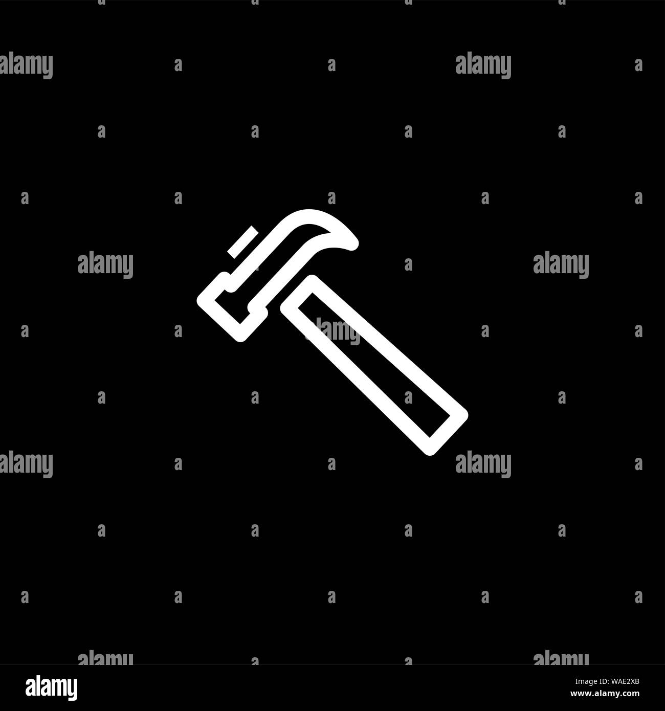 Hammer Line Icon On Black Background. Black Flat Style Vector ...